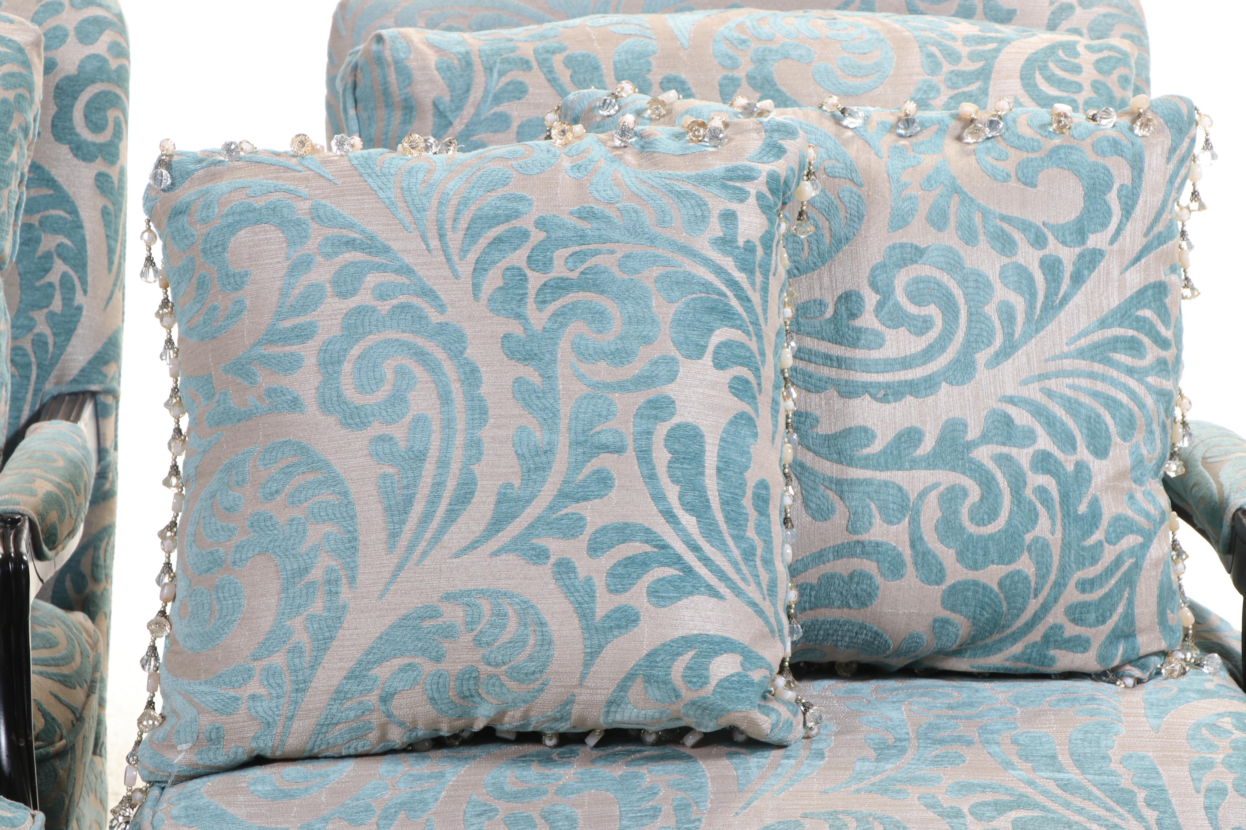 Pair of Upholstered Fauteuil Chairs with Matching Accent Pillows | EBTH