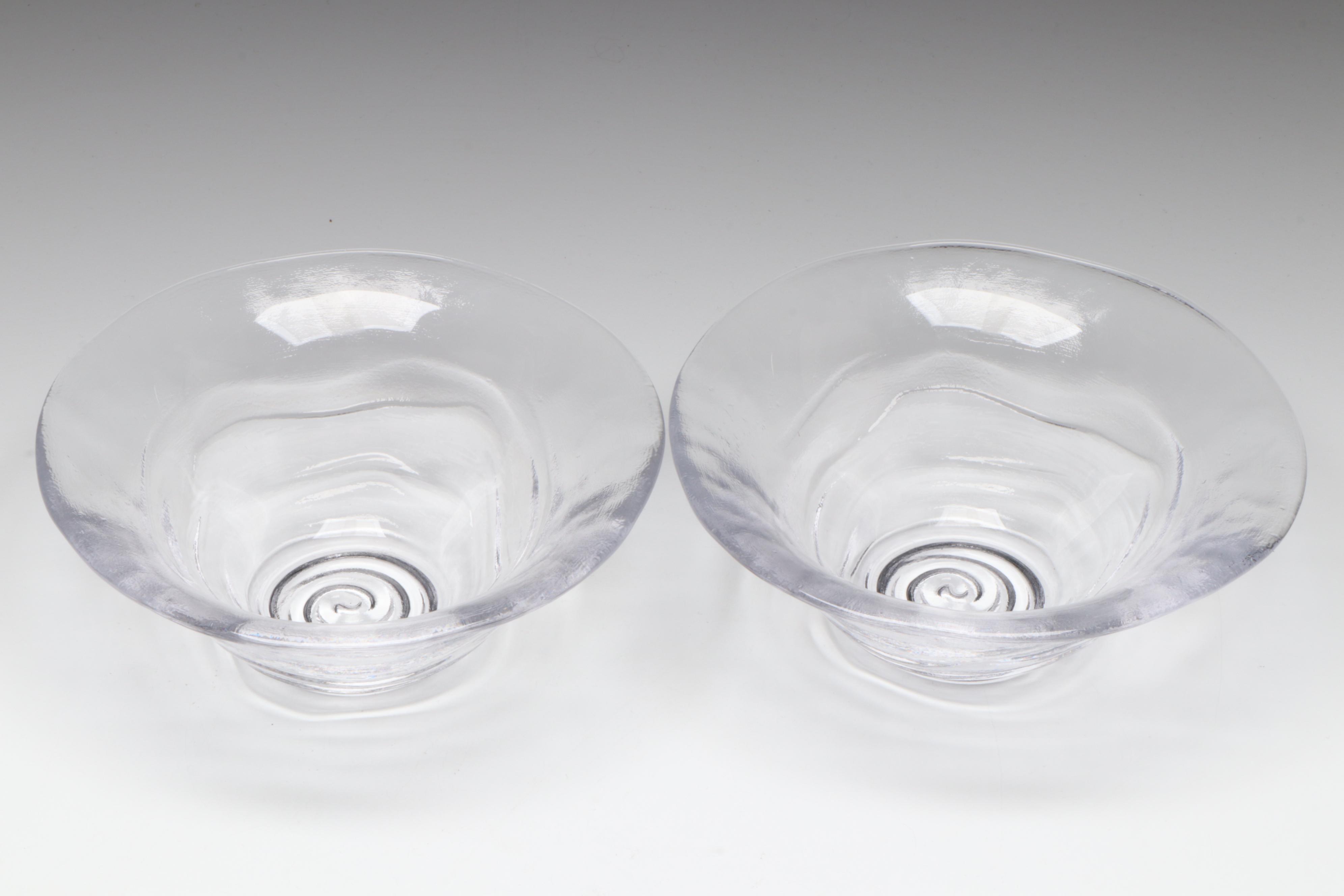 Bombay Crystal Decanter with Simon Pearce Spiral Motif Glass Bowls and ...