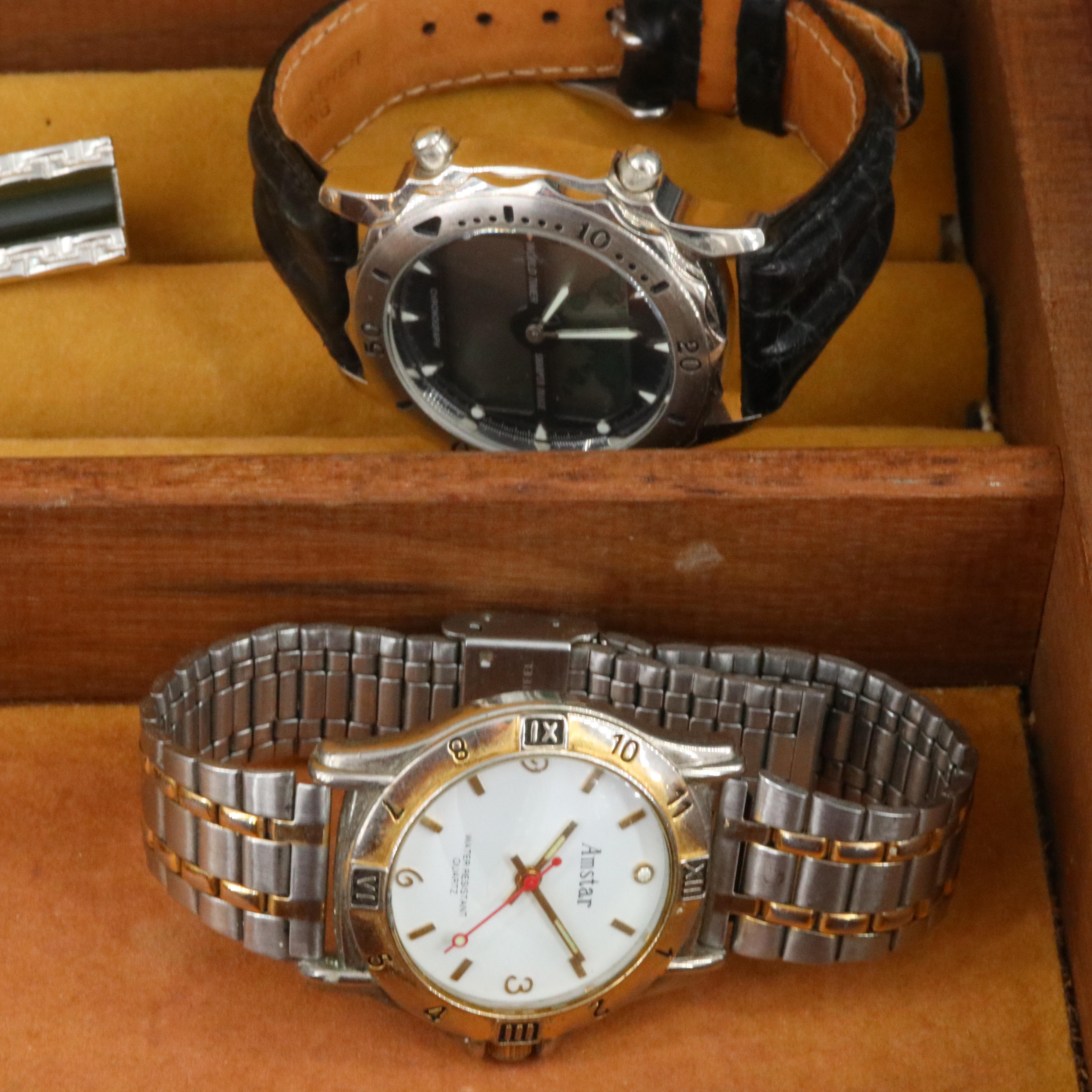 Assorted Watches and Cufflinks in Wooden Storage Box | EBTH