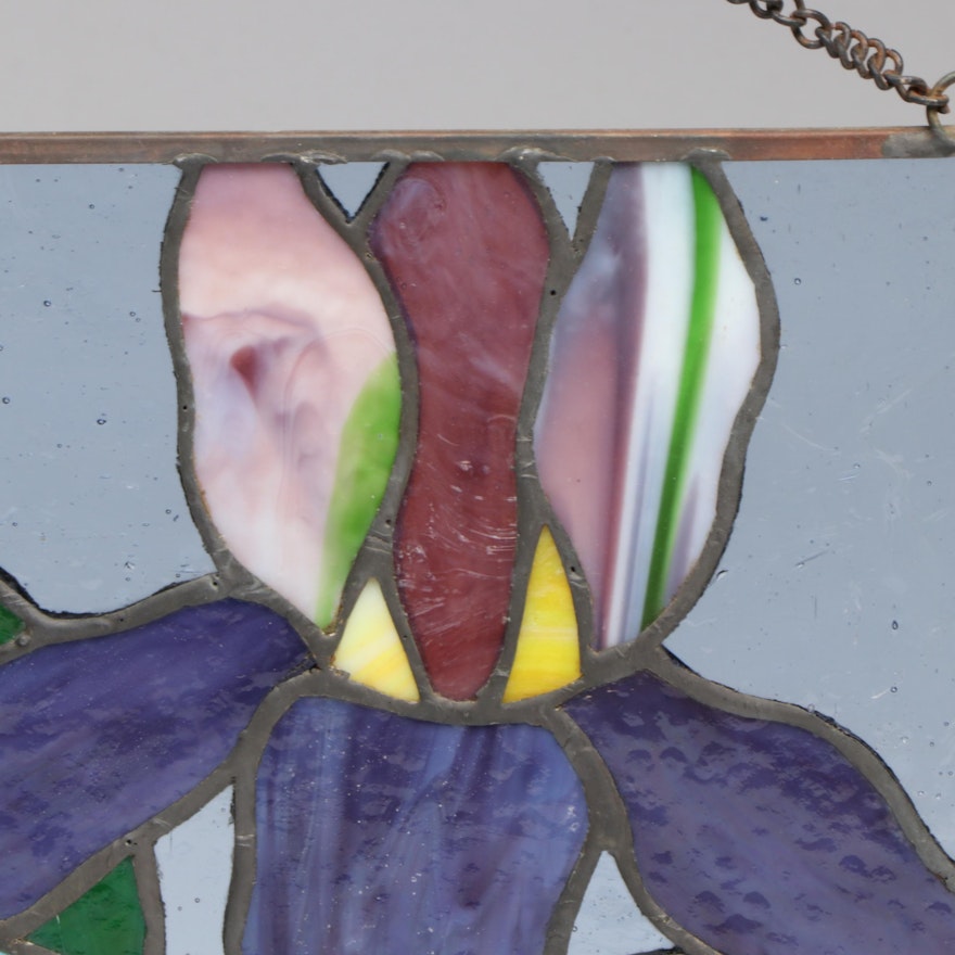 Iris Motif Slag And Stained Glass Window Hanging Ebth