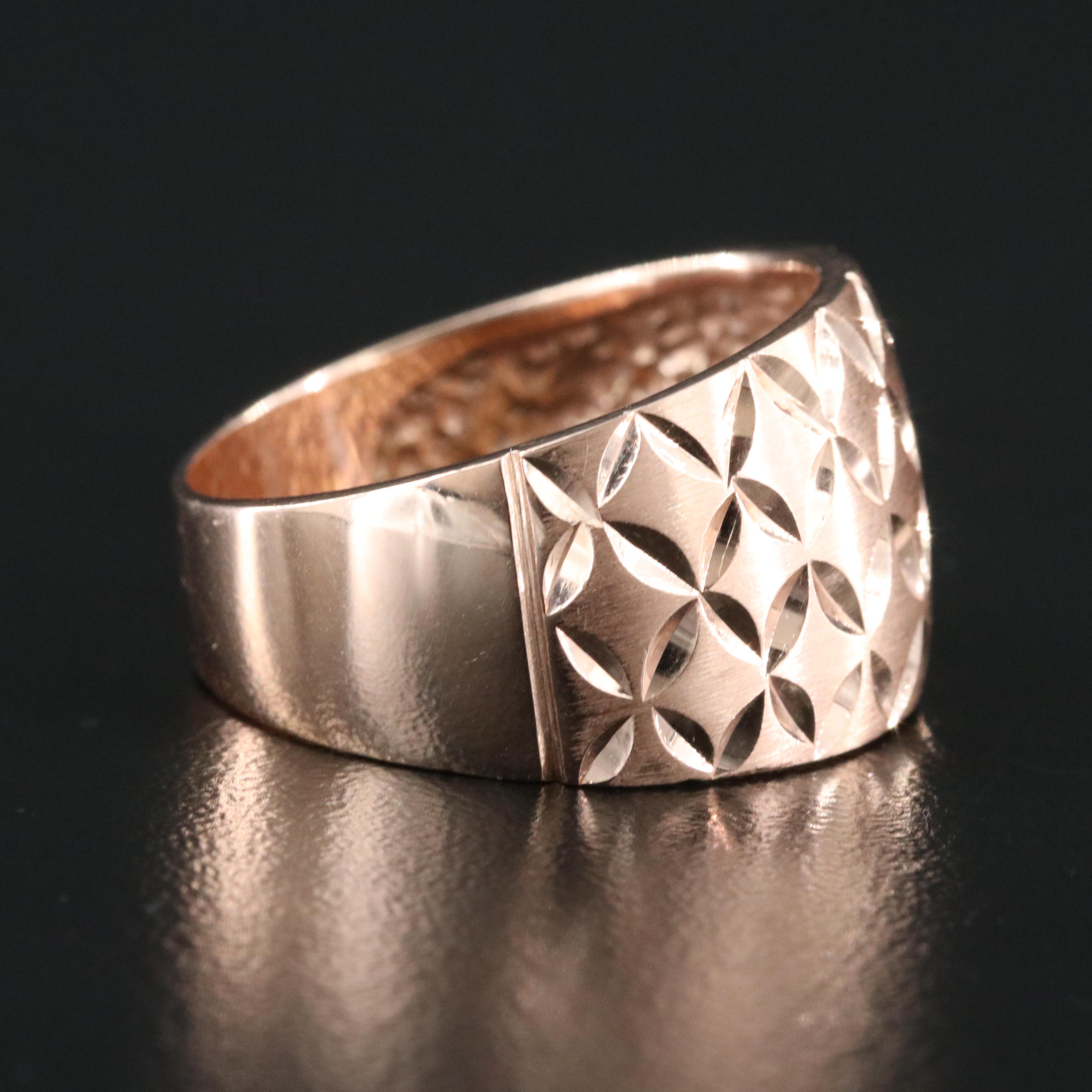 14K Rose Gold Dome Ring with Diamond-Cut Finish | EBTH