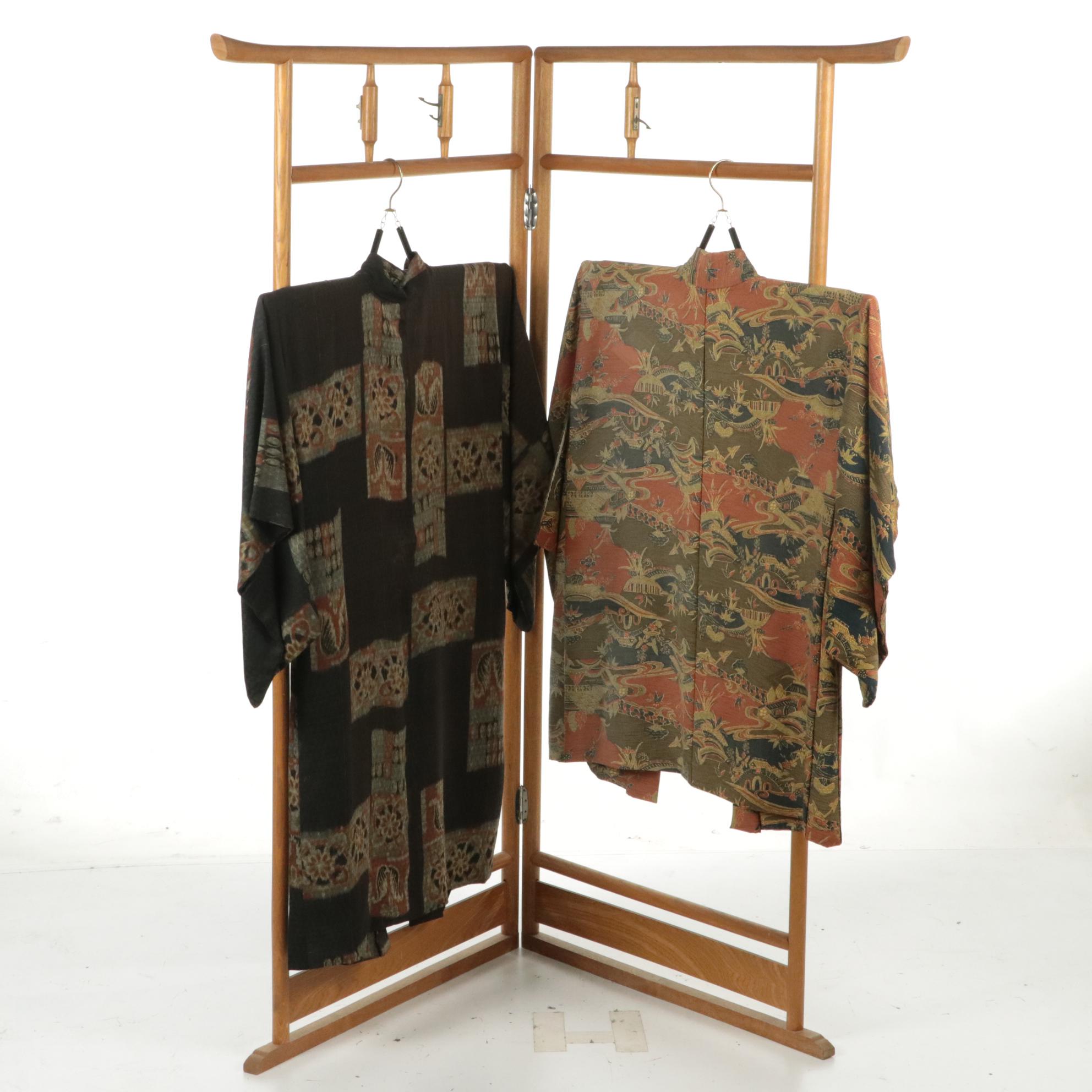 Japanese Haori with Folding Kimono Display Wooden Rack | EBTH