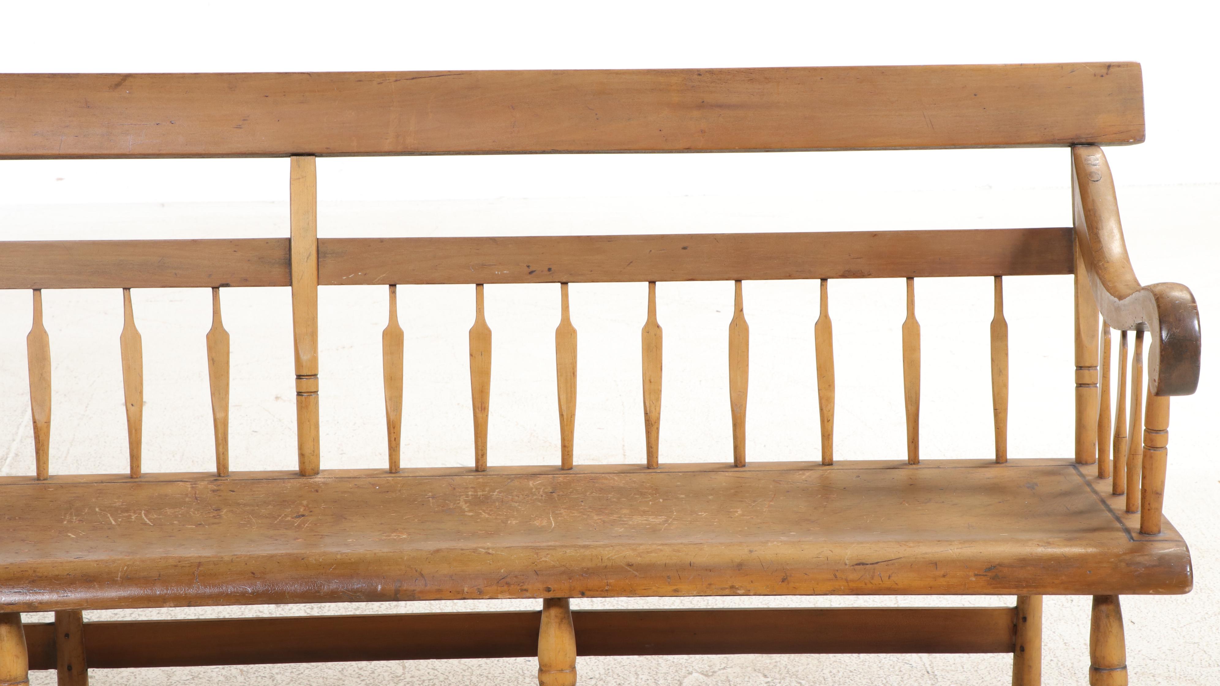 American Primitive Half Spindle-Back Deacon's Bench, 19th Century | EBTH