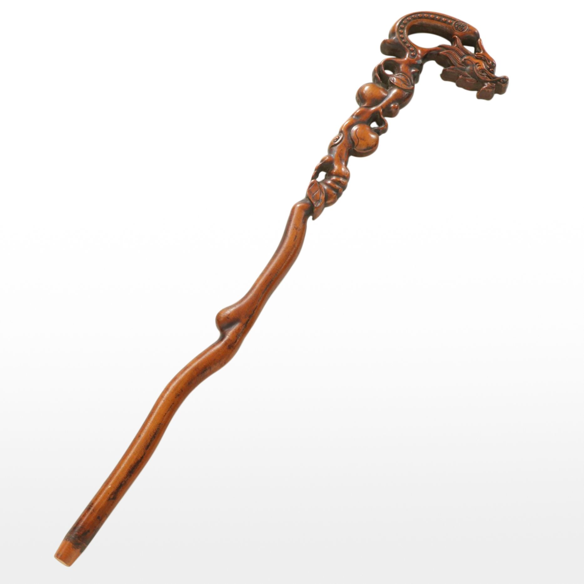 Chinese Carved Cane with Dragon Head Handle | EBTH