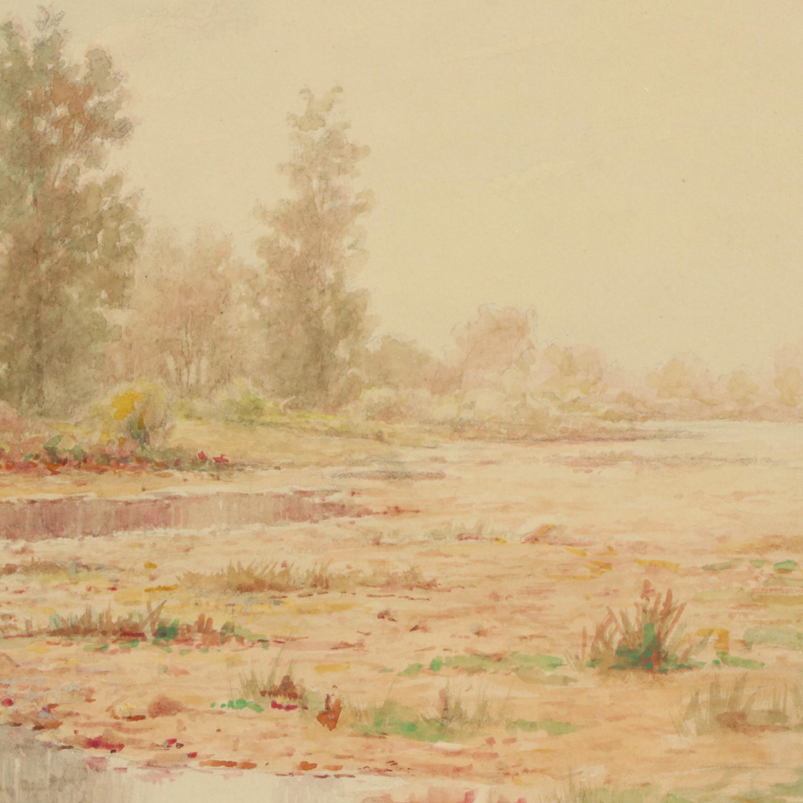 Silas Martin Watercolor Painting of Landscape with Creek | EBTH