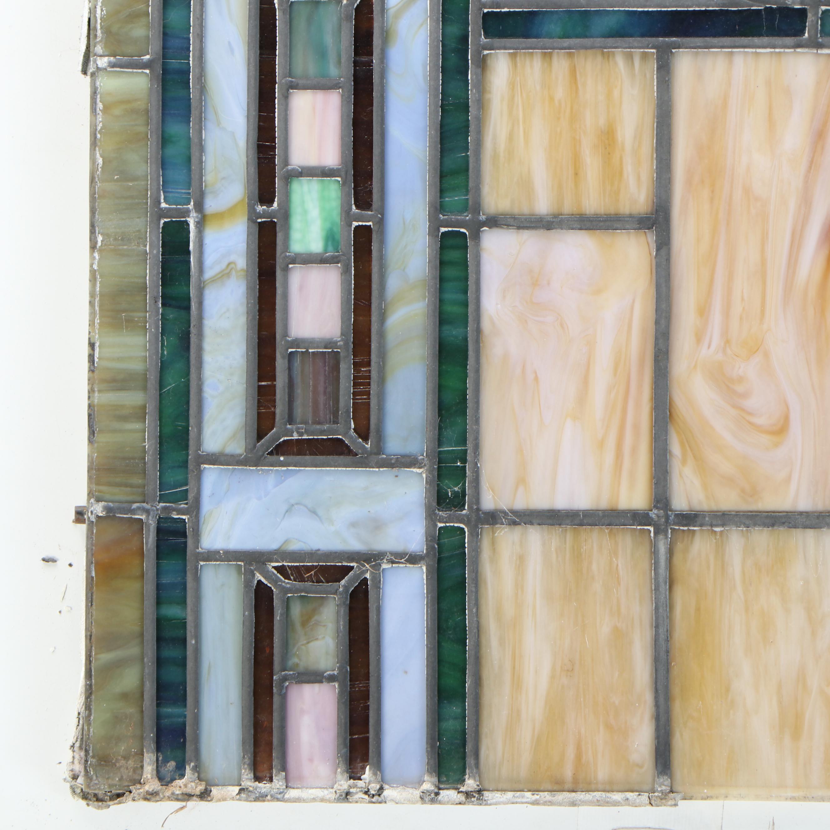 Arts & Crafts Style Slag Glass and Stained Glass Window Panel | EBTH