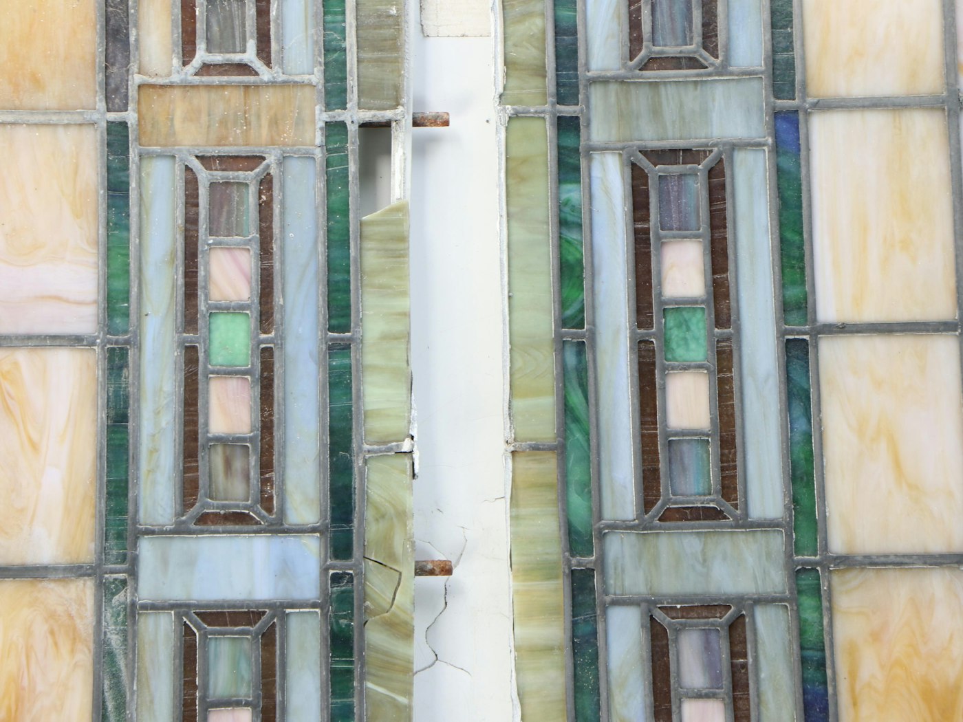 Arts And Crafts Style Slag Glass And Stained Glass Window Panels Ebth