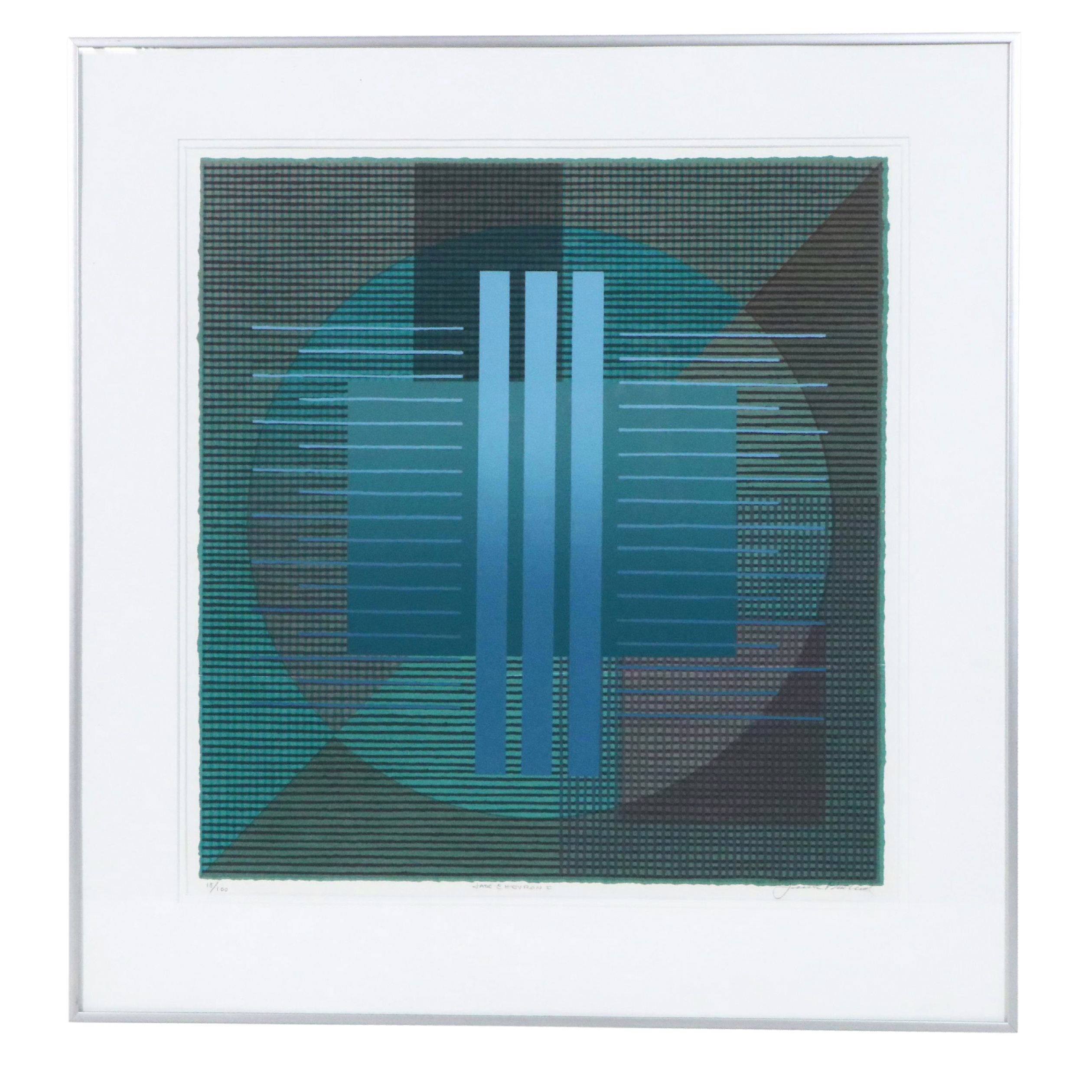 Frank Rowland Abstract Serigraph "Jade Chevron I" | EBTH