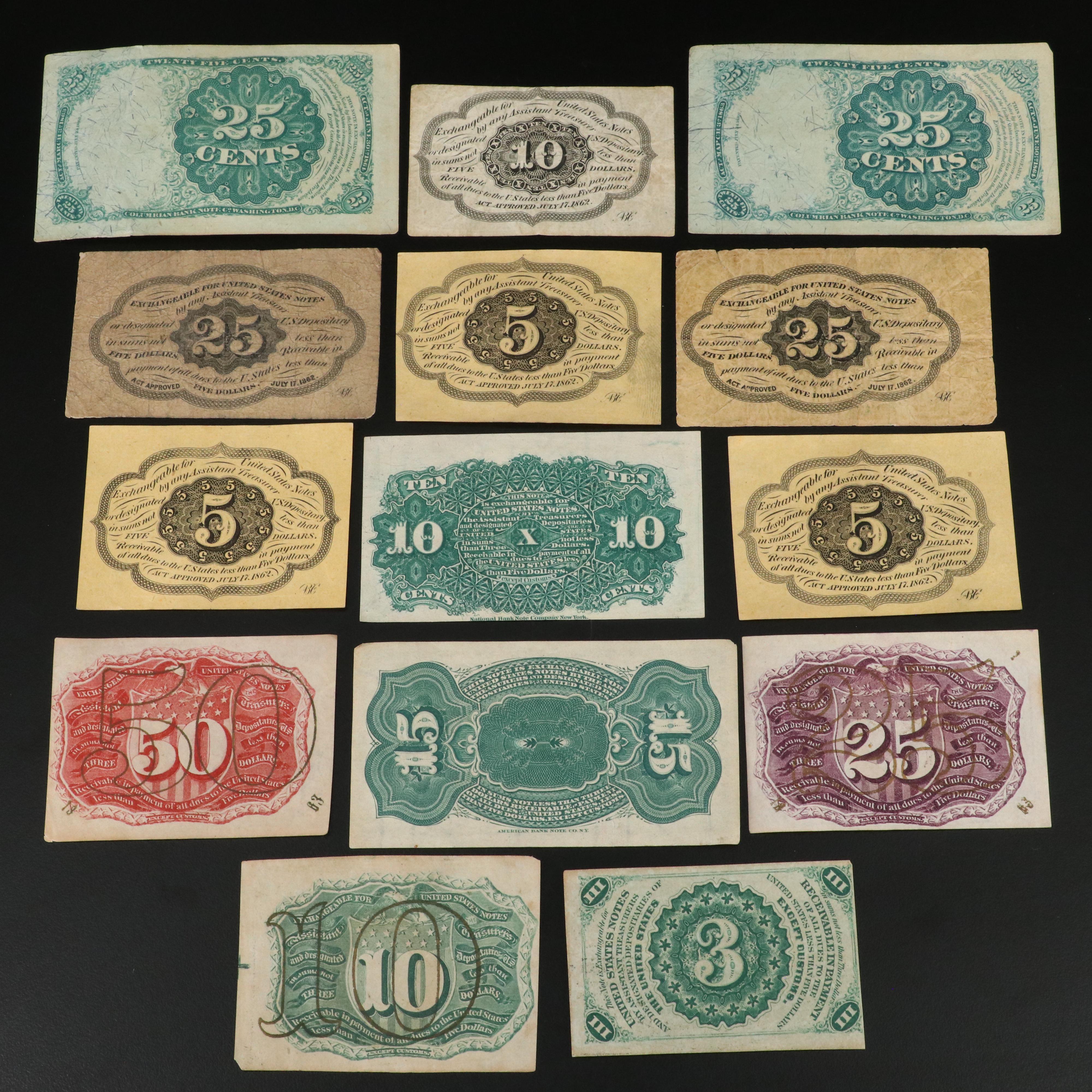 Collection of Fourteen U.S. fractional Currency Notes | EBTH