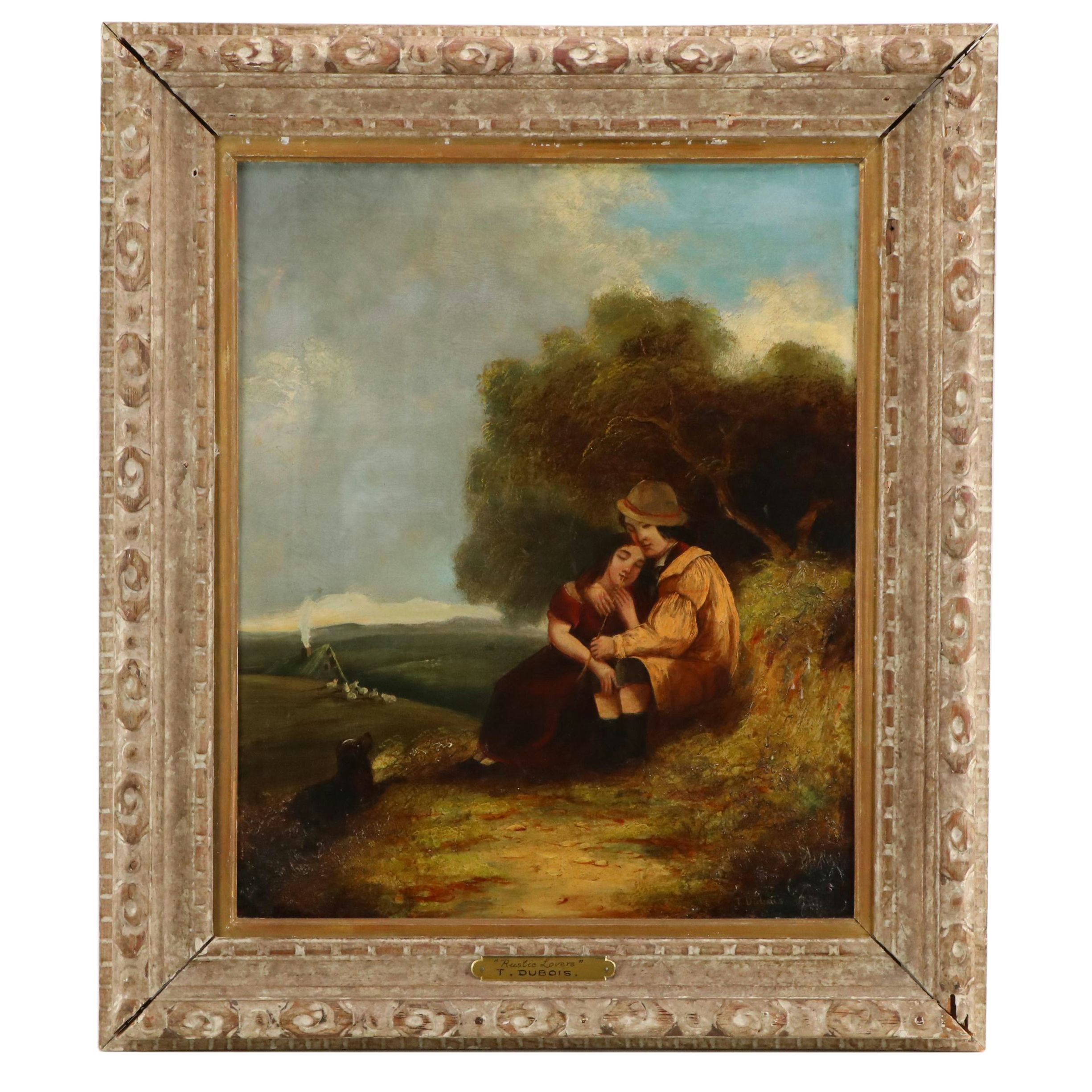 Jules Charles Theodore Dubois Oil Painting "Rustic Lovers," 19th ...