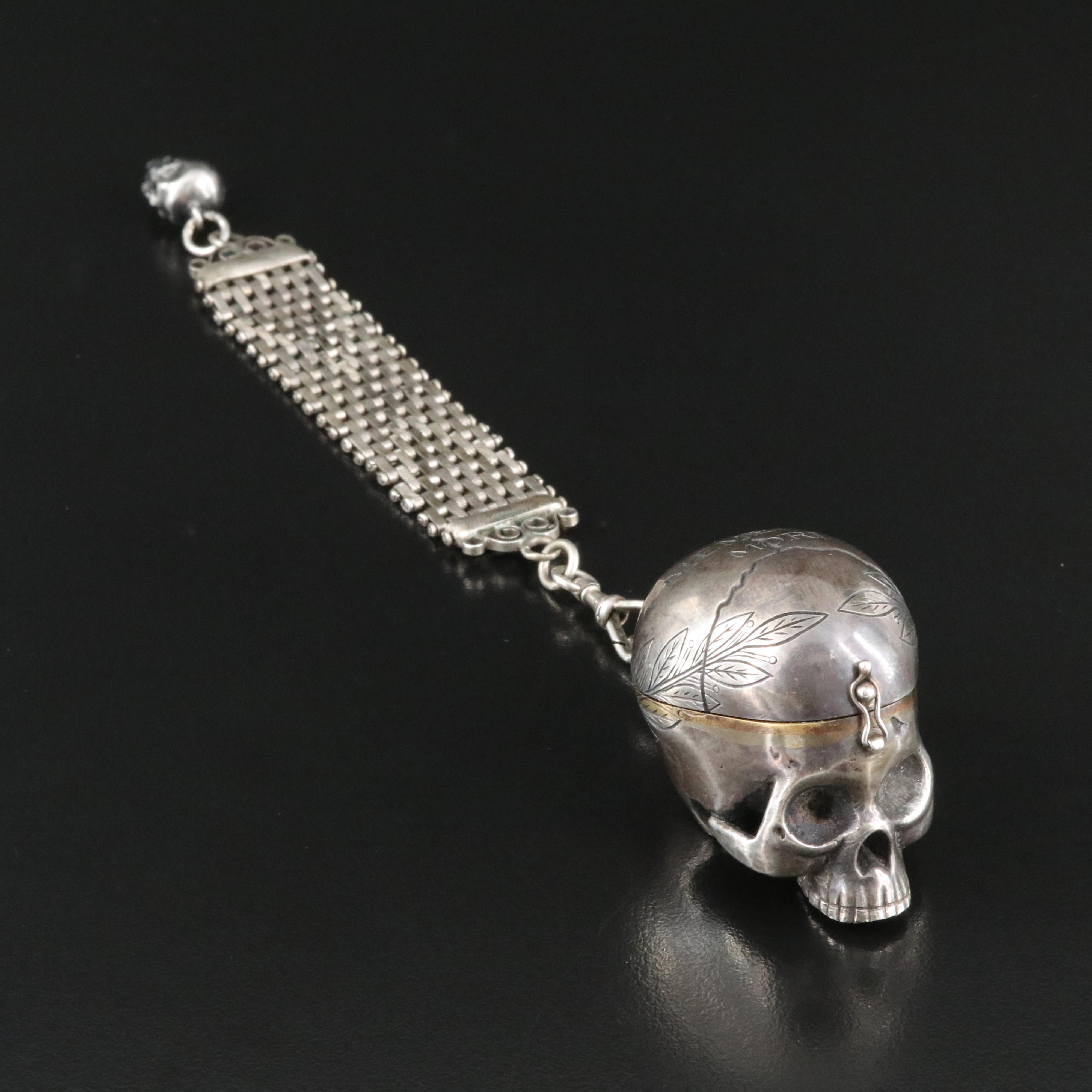 Antique Memento Mori Silver Skull Verge Fusee Pocket Watch with Chain ...
