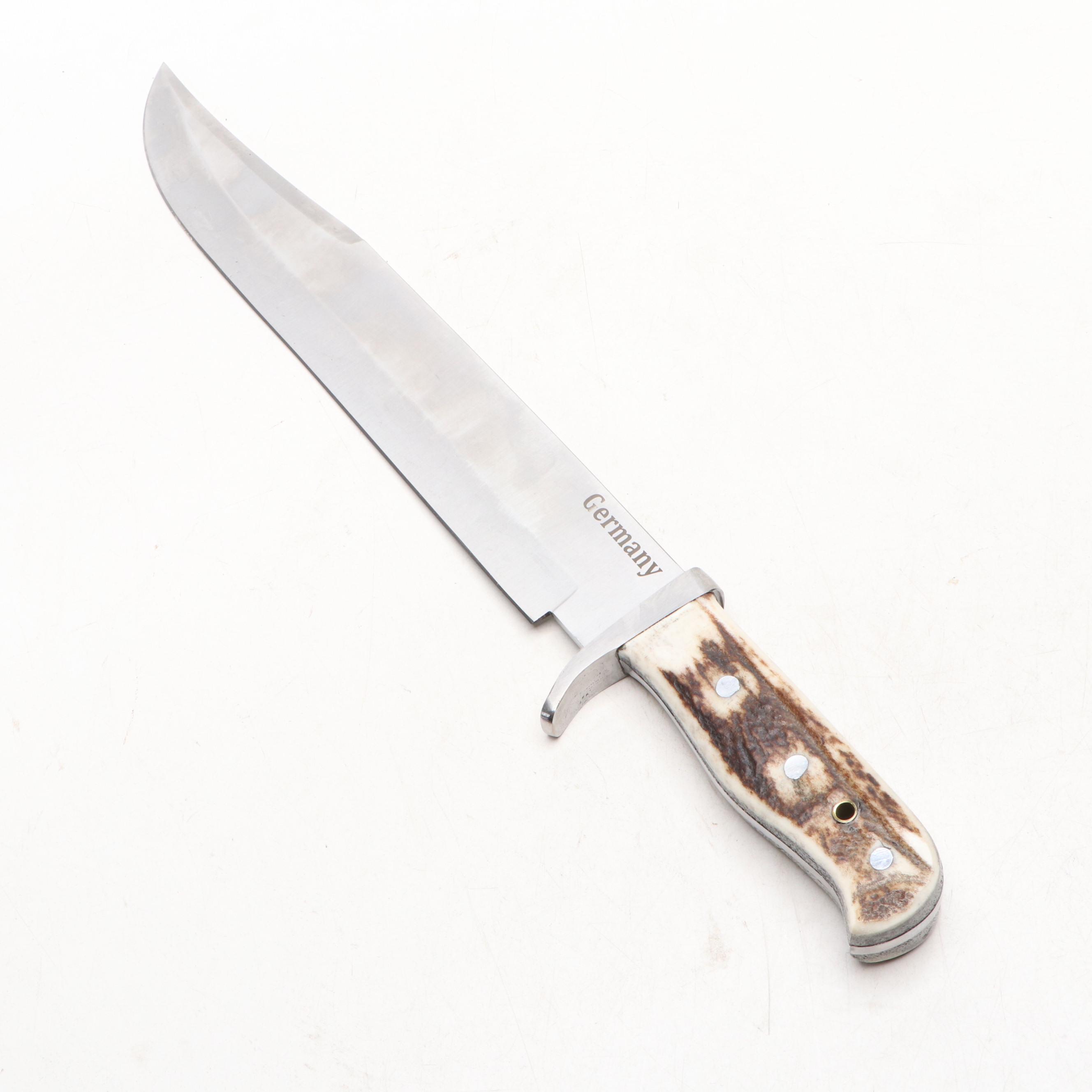 Russell German Stag Handled Bowie Knife in Leather Scabbard | EBTH