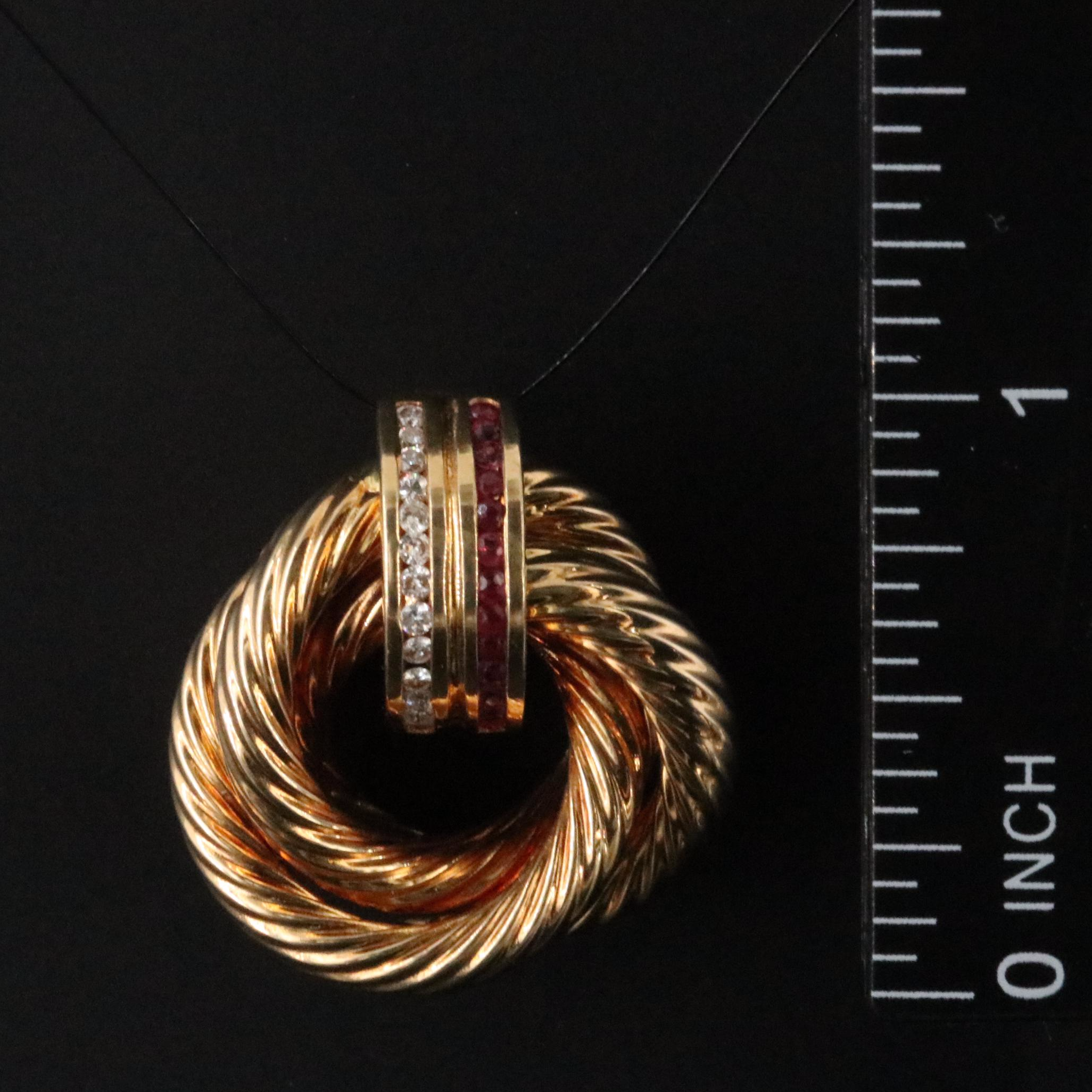 18K Fluted Diamond and Ruby Love Knot Enhancer Pendant | EBTH