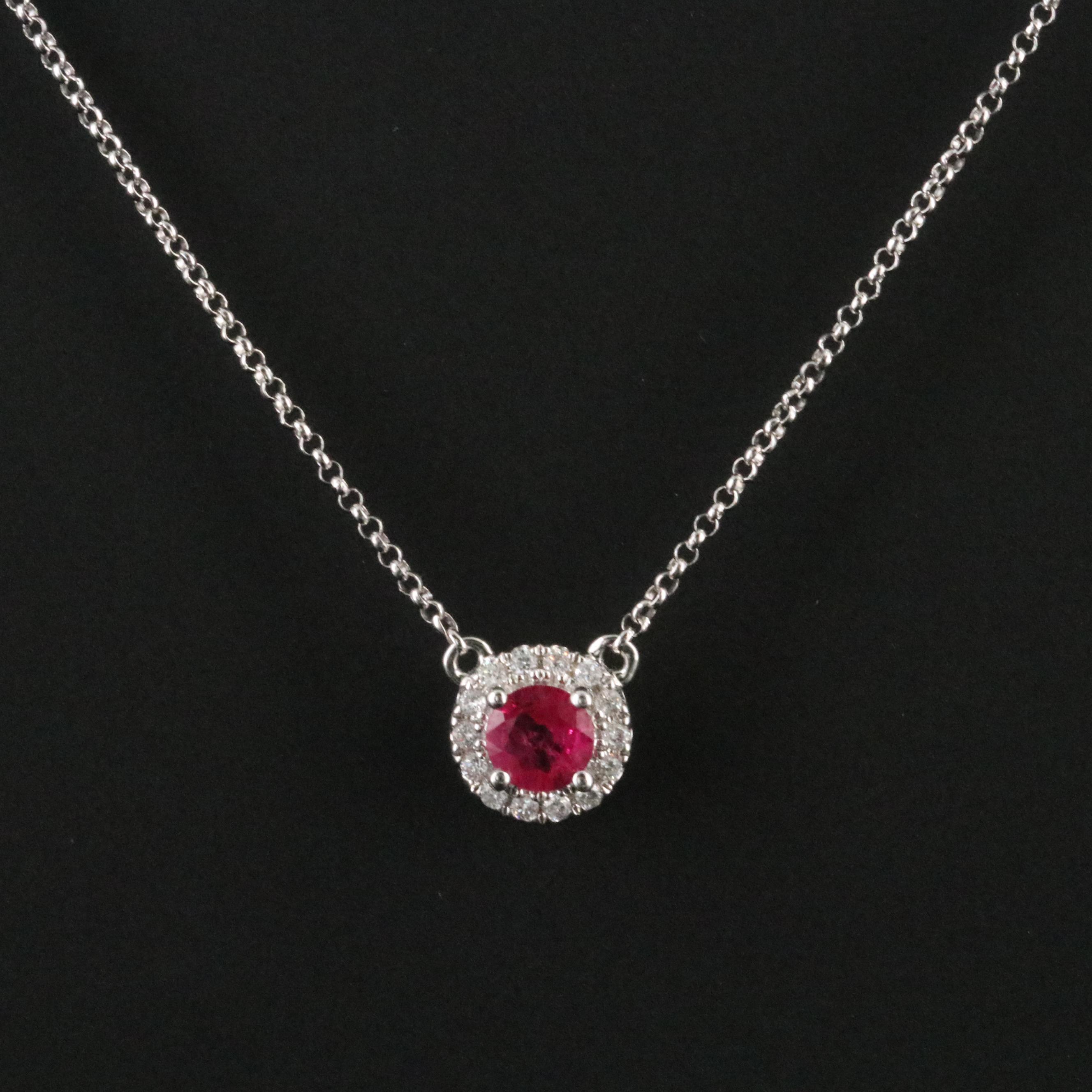 14K Ruby and Diamond Halo Necklace | EBTH