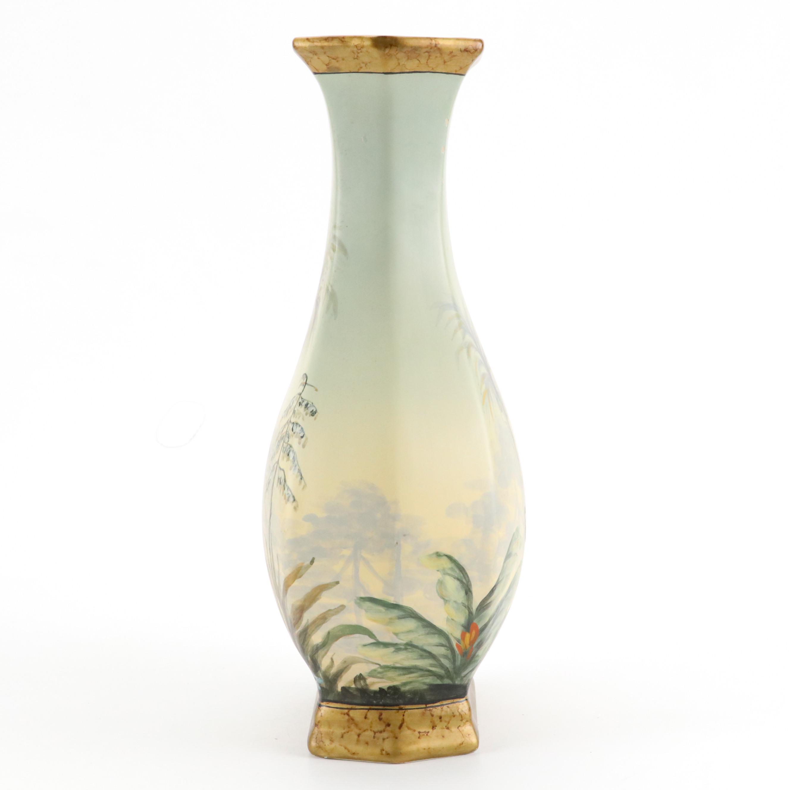Hand-Painted Botanical Pattern Ceramic Vase | EBTH