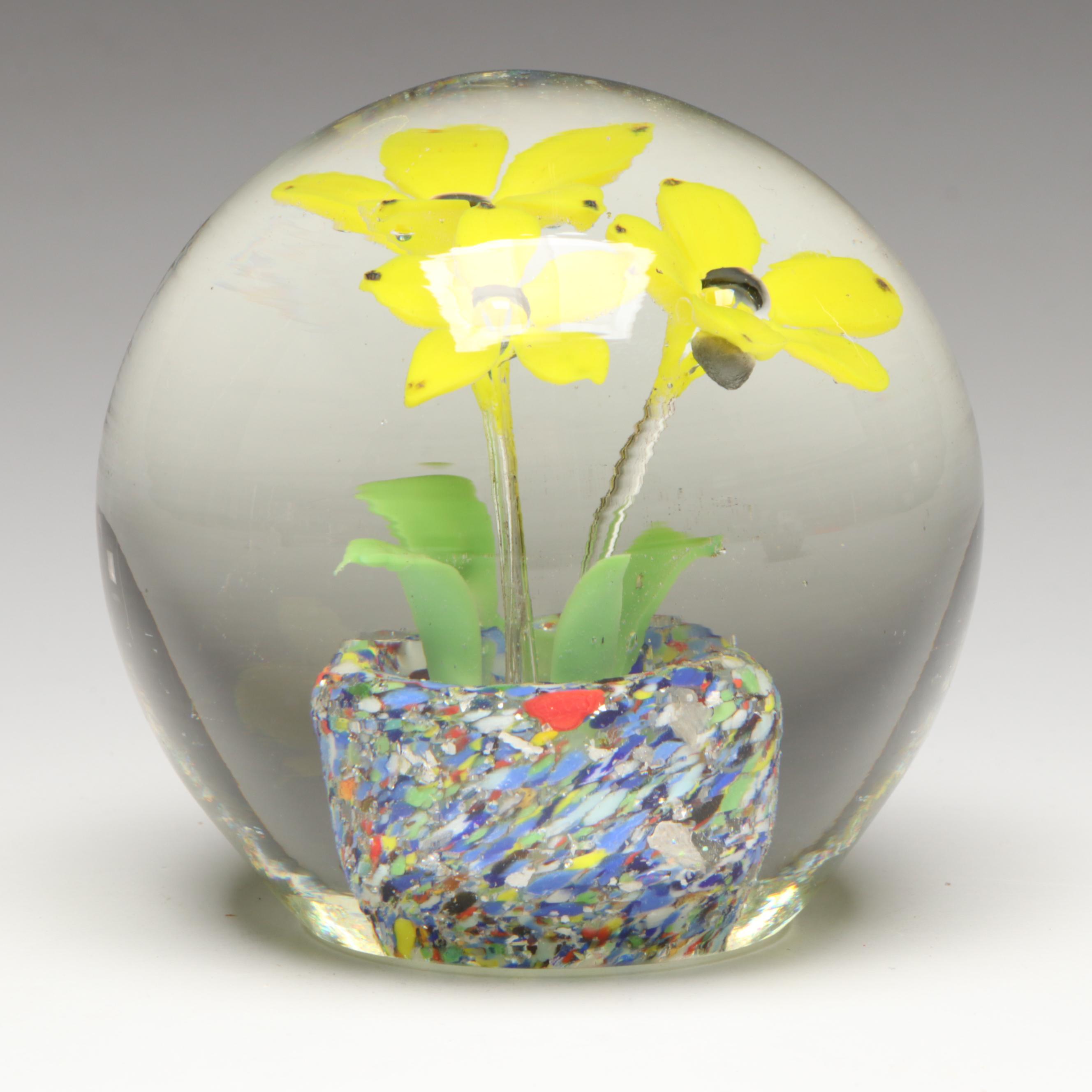 Art Studio Signed Glass Paperweight with Floral Glass Paperweights ...