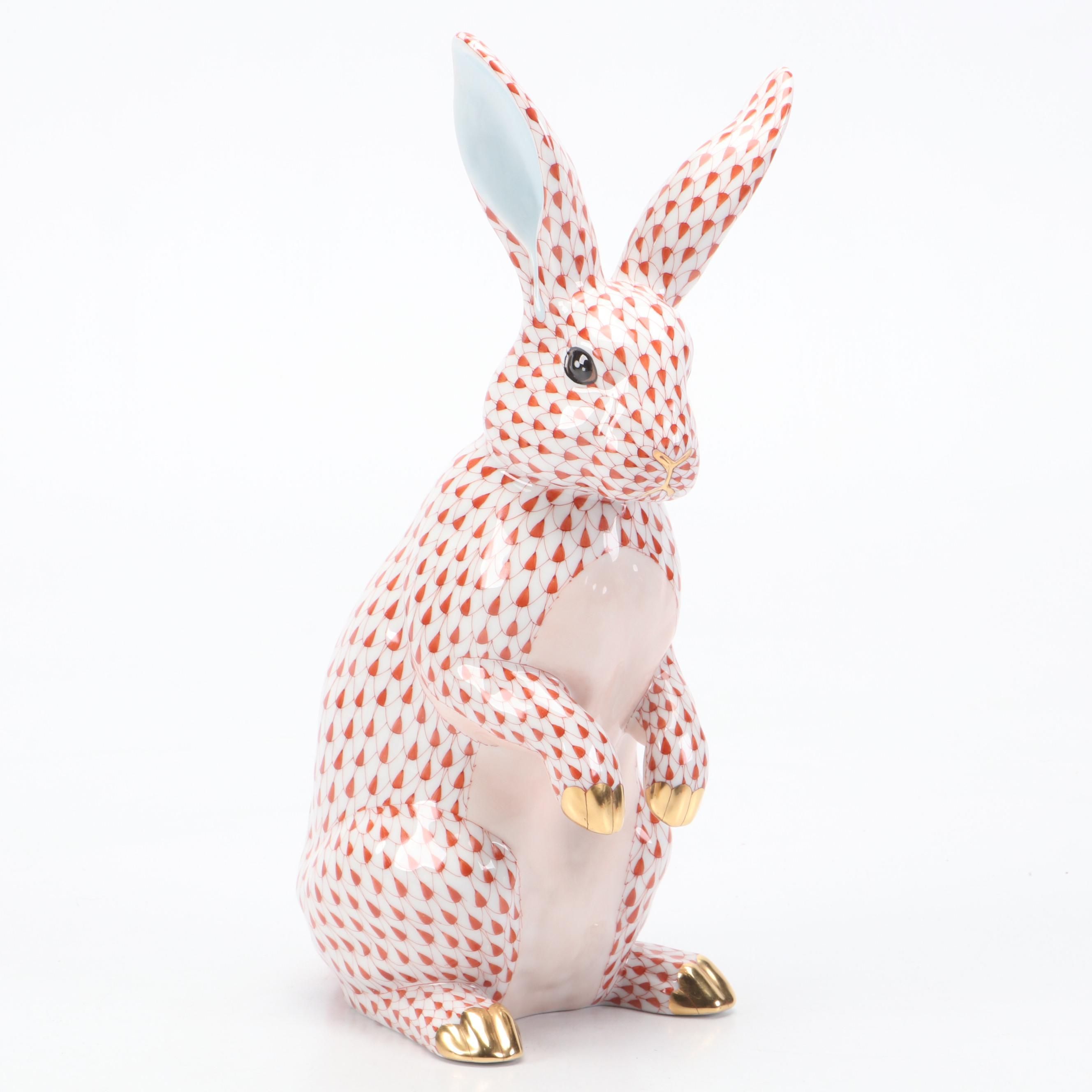 Herend Rust Fishnet with Gold "Large Standing Rabbit" Porcelain ...