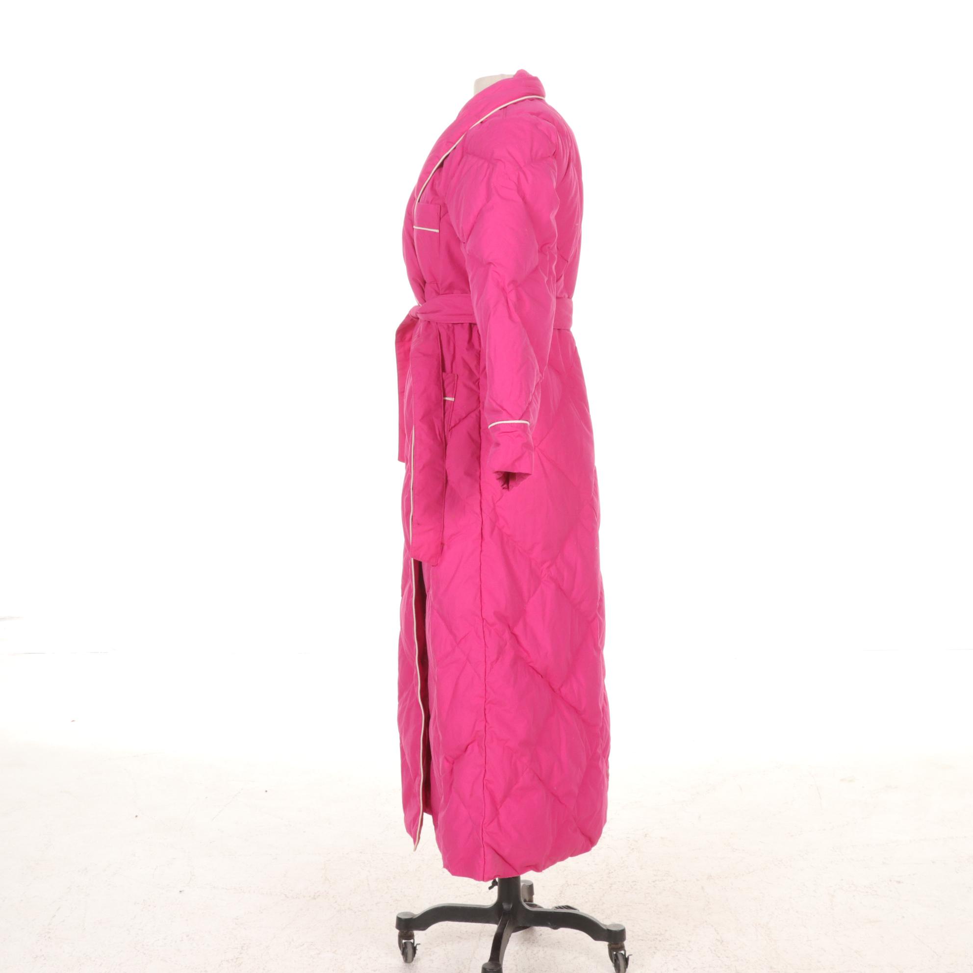 Cabela's Magenta Duvet Puffer Robe Coat with White Trim | EBTH