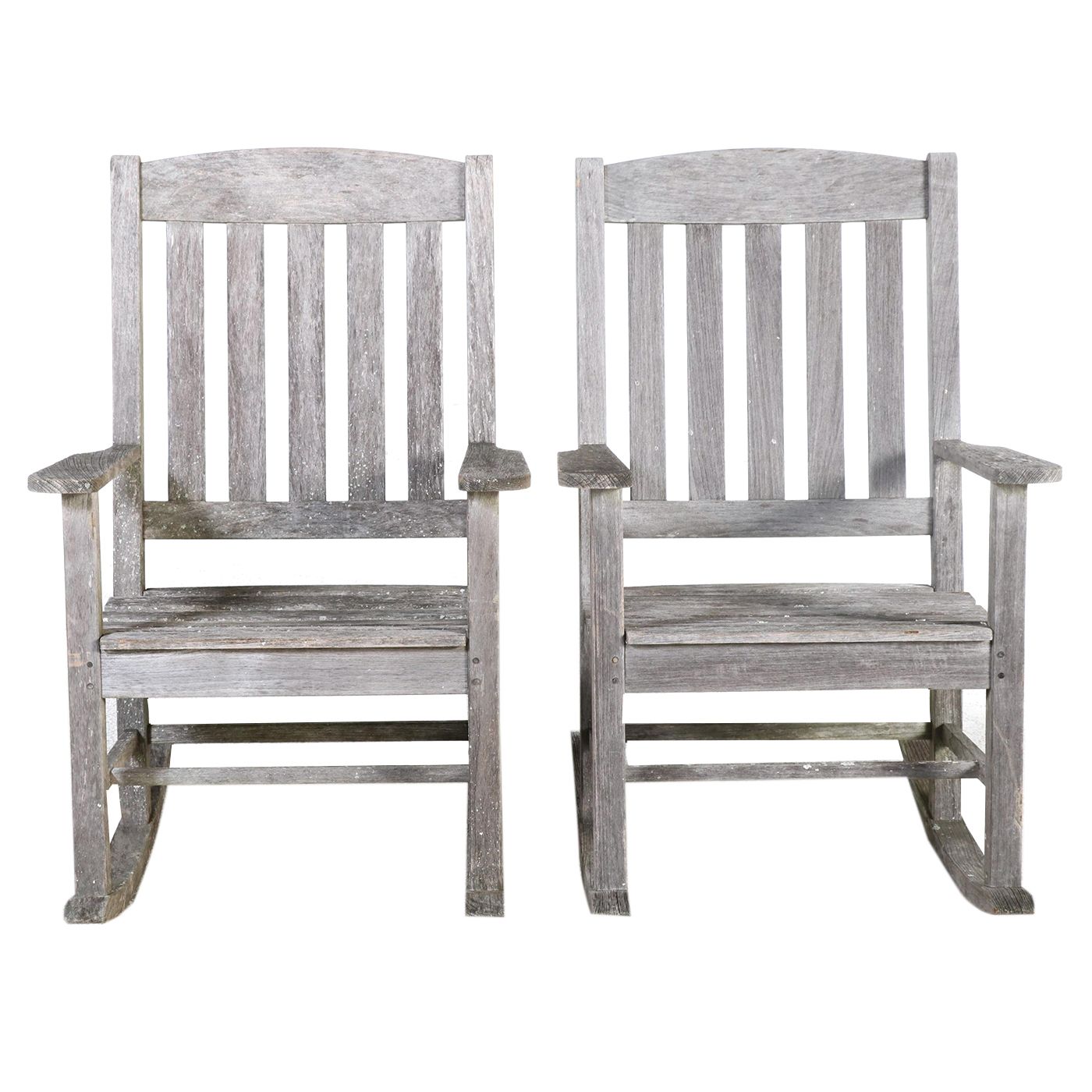 Pair of Smith Hawken Weathered Teak Rocking Chairs EBTH