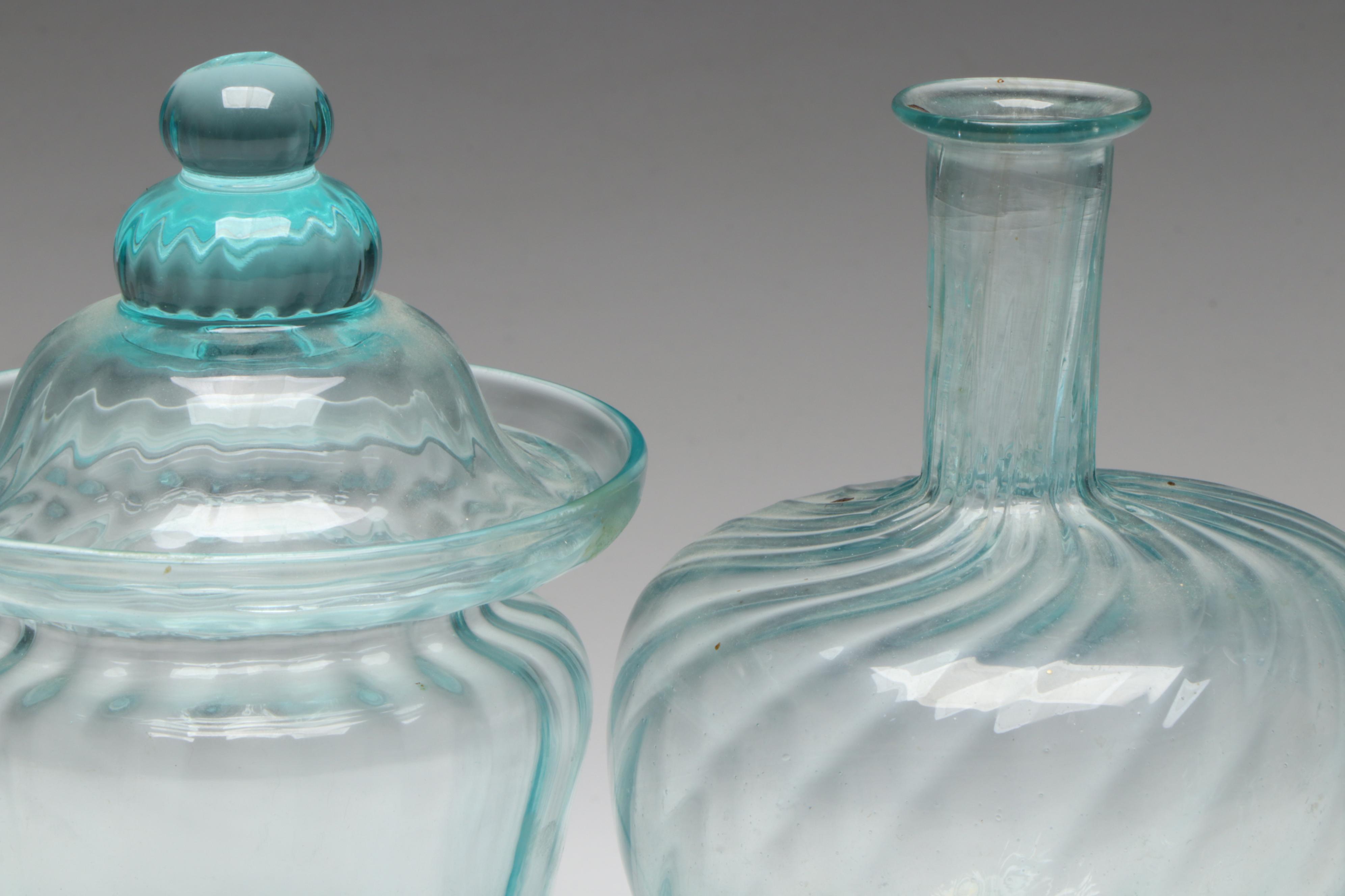 Hand-Blown Spiral Pattern Glass Vases, Lidded Jar and More | EBTH