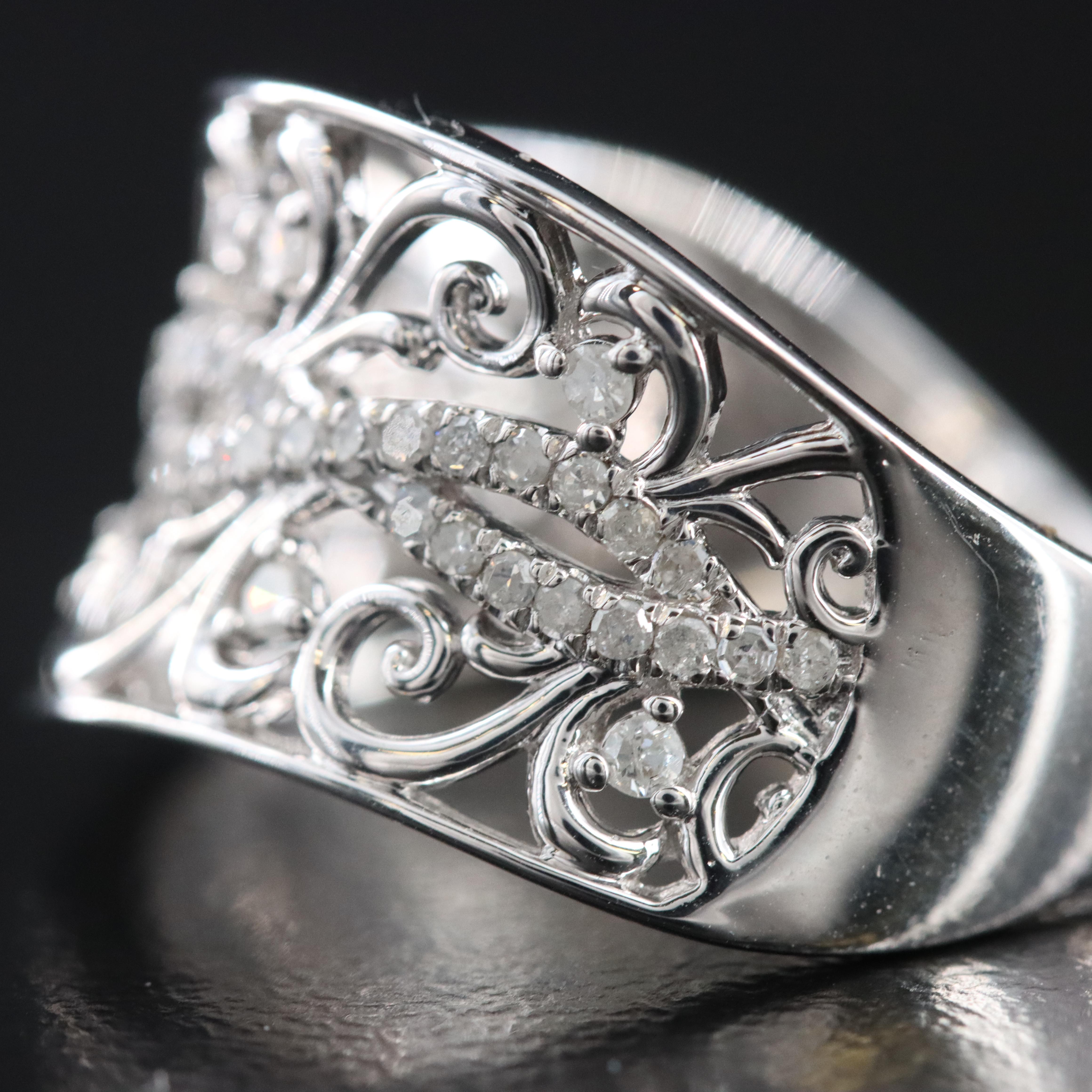 Sterling Diamond Scrollwork Band | EBTH