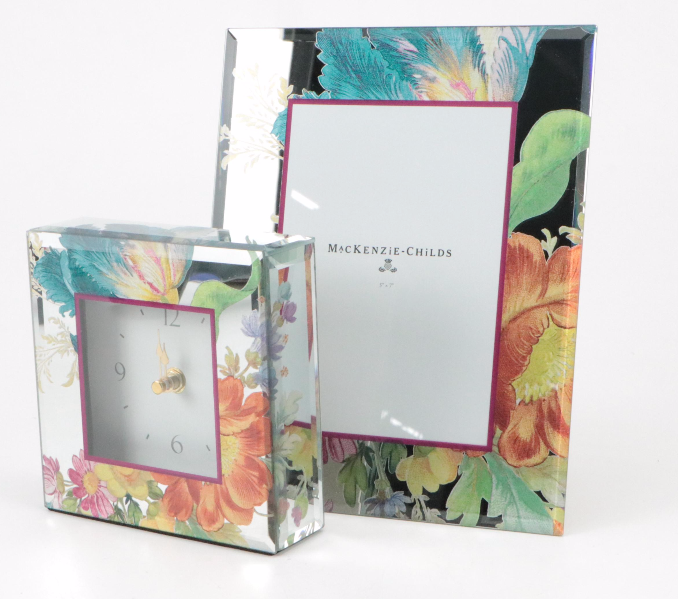 MacKenzie-Childs "Flower Market Reflections" Desk Clock and Frame ...