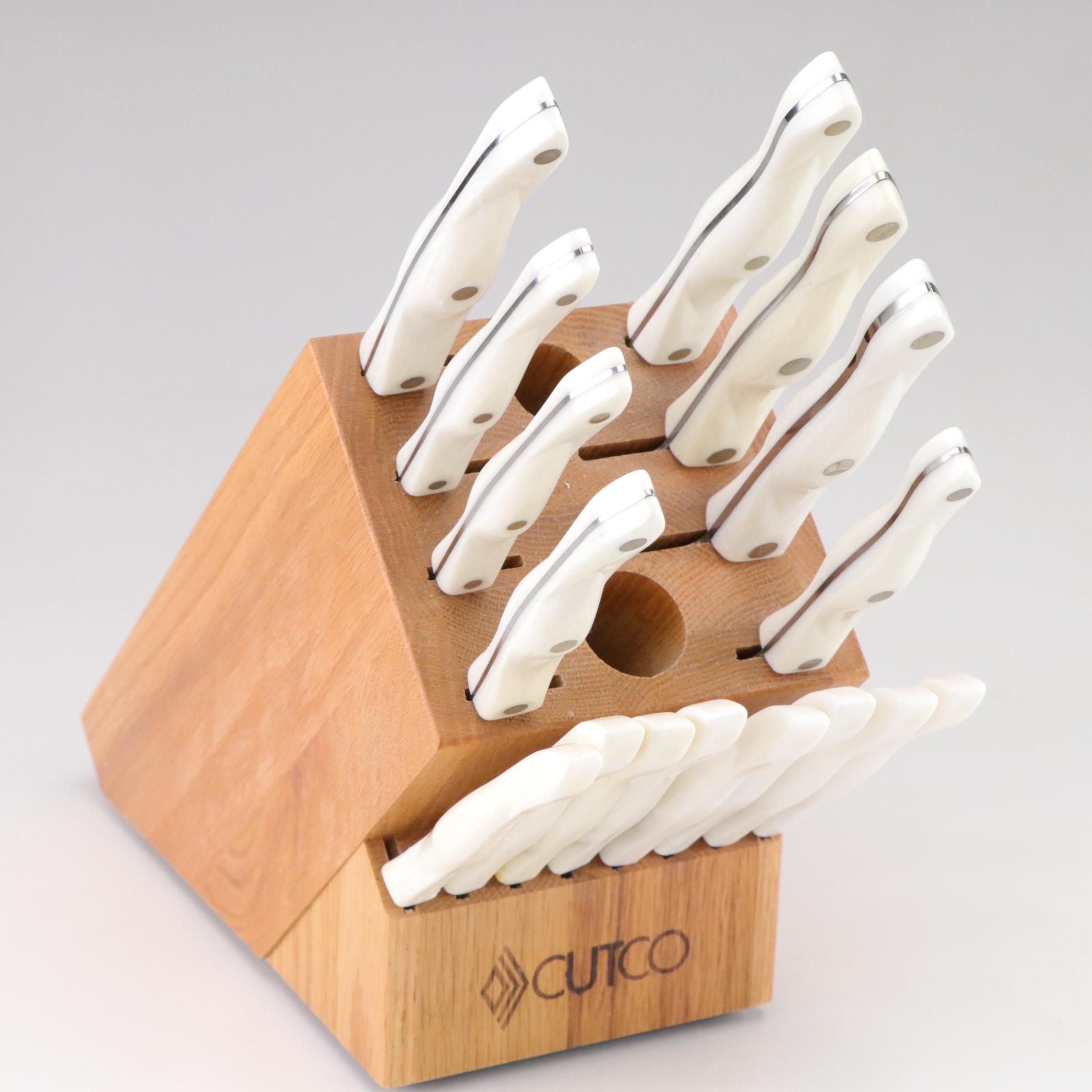 Cutco White-Handled Sixteen Piece Cutlery Set with Wood Block | EBTH