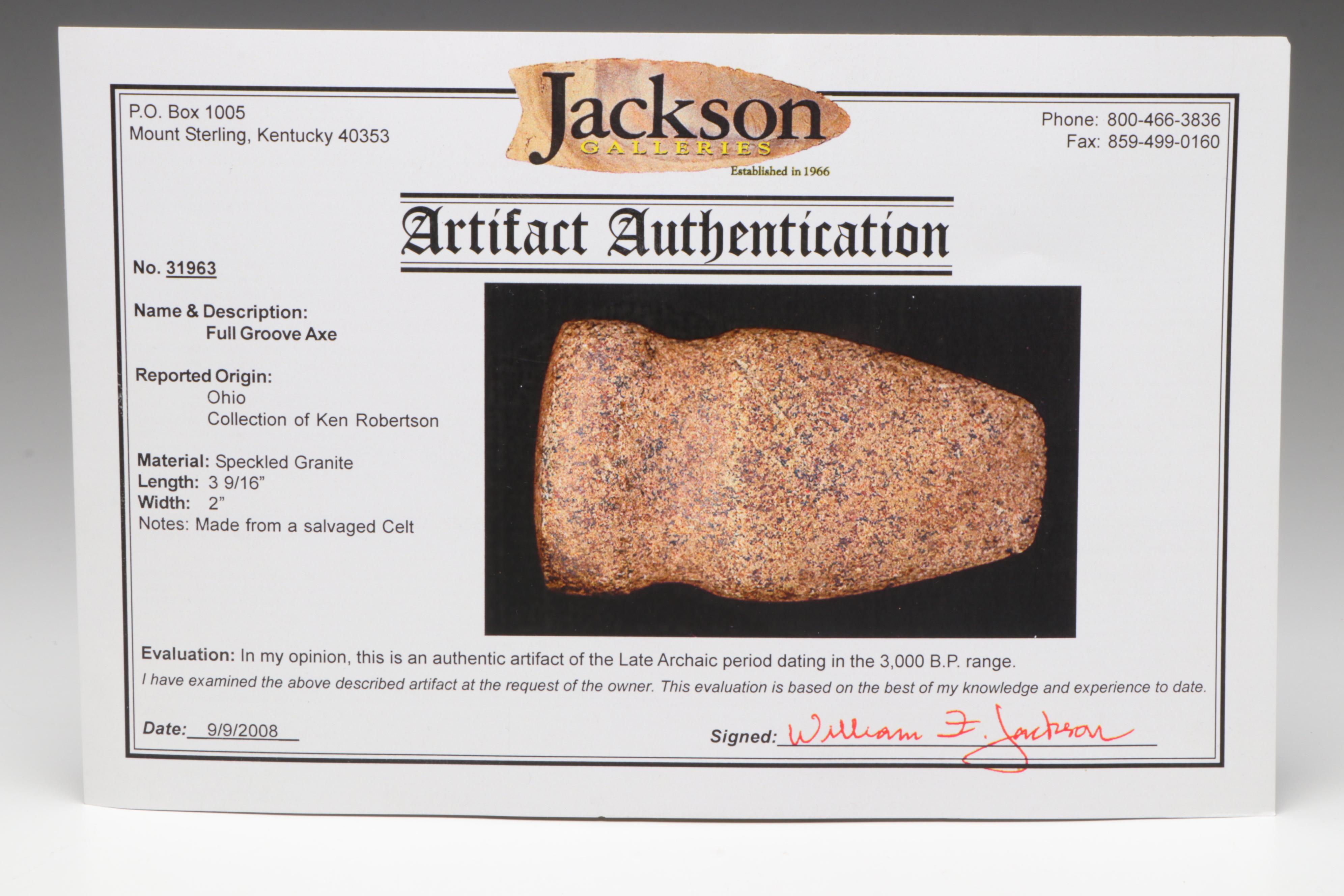 Native American Speckled Granite Axe Head and Celt, Circa 2,500–3,000 ...