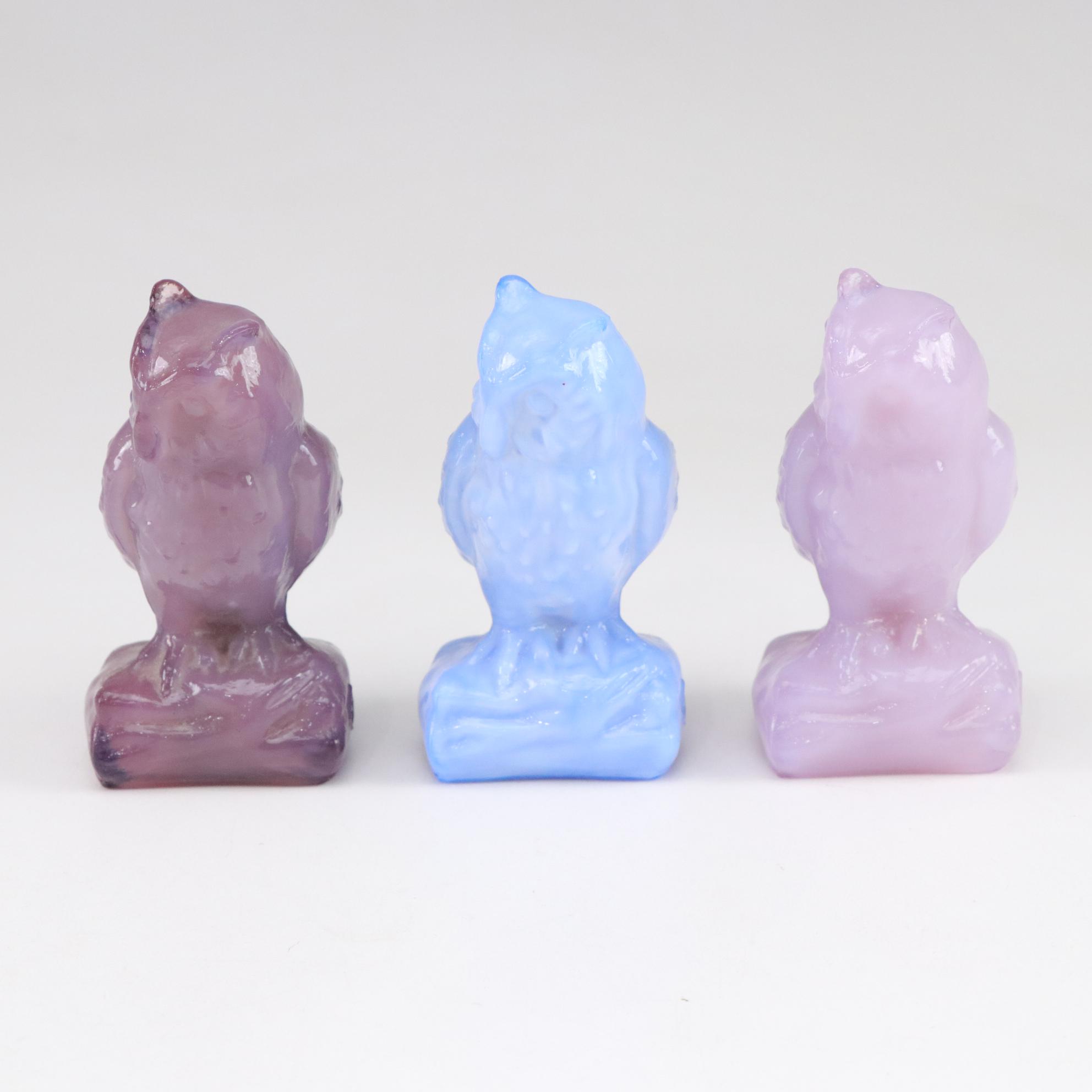 Fenton Blue Glass Duck with Birds and Boyd Trio of Purple Owls | EBTH