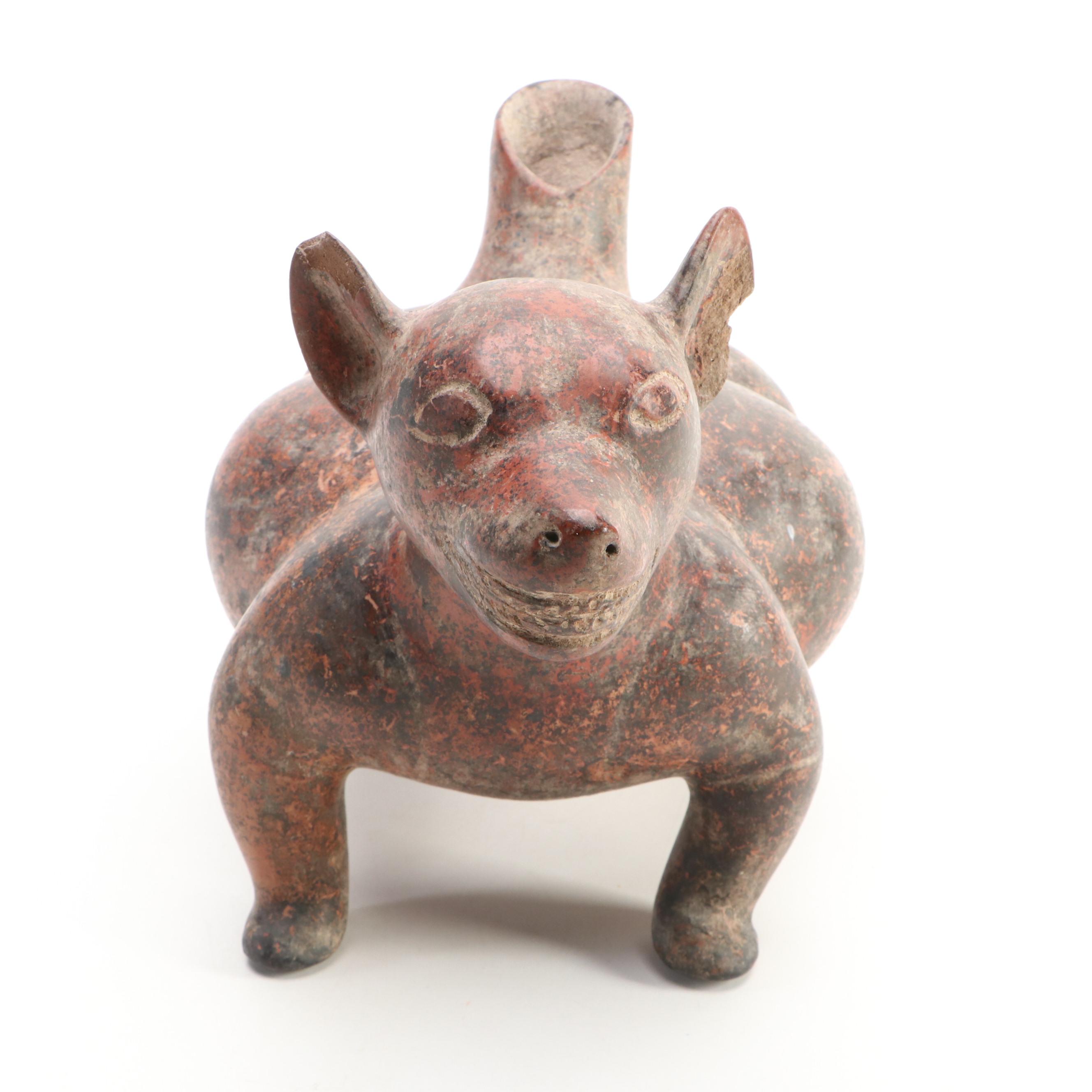 Mesoamerican Colima Style Red Slip Pottery Dog Effigy | EBTH