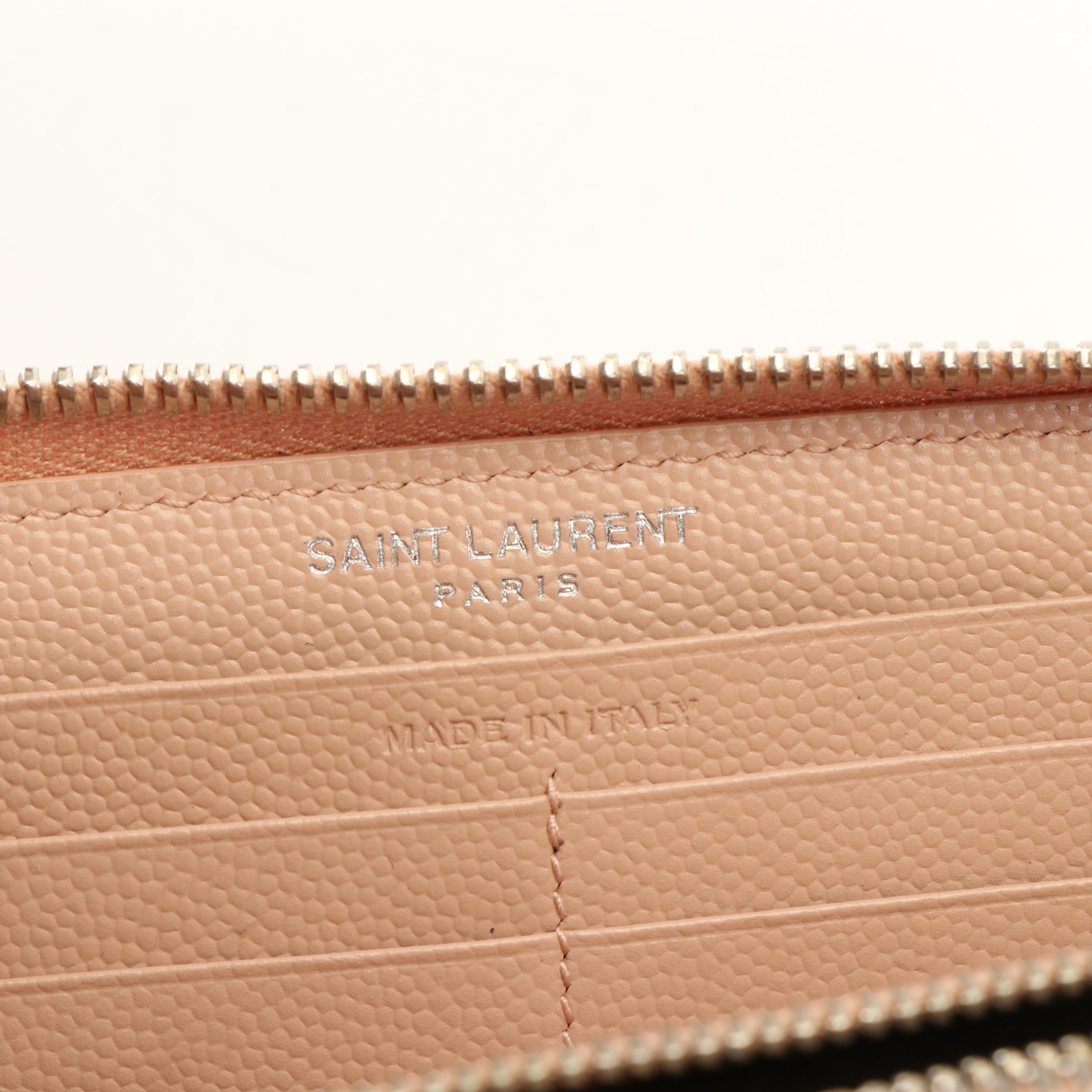 Saint Laurent YSL Zip Around Wallet in Pink Chevron Leather | EBTH