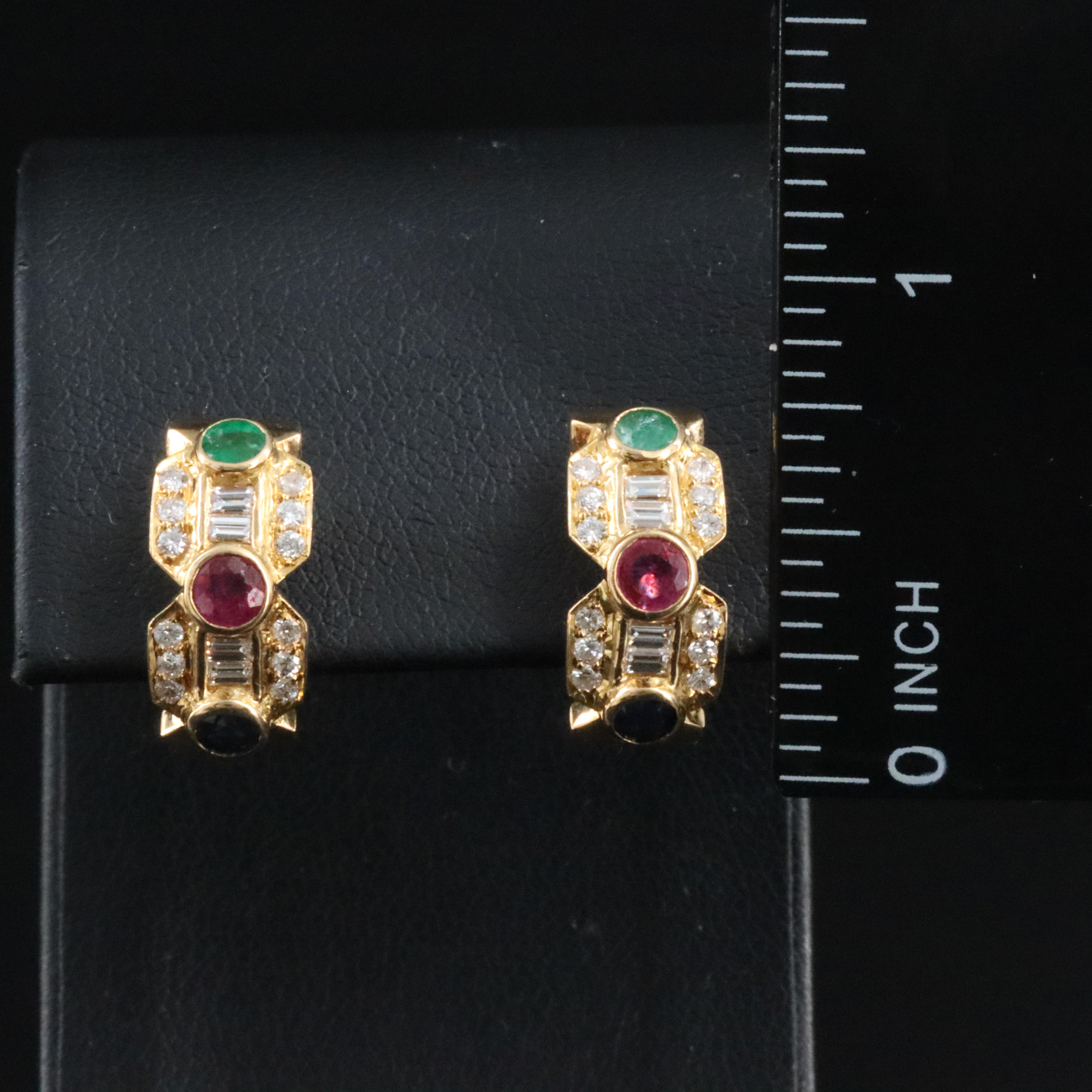 18K Emerald, Ruby, Sapphire, and Diamond Hoops | EBTH