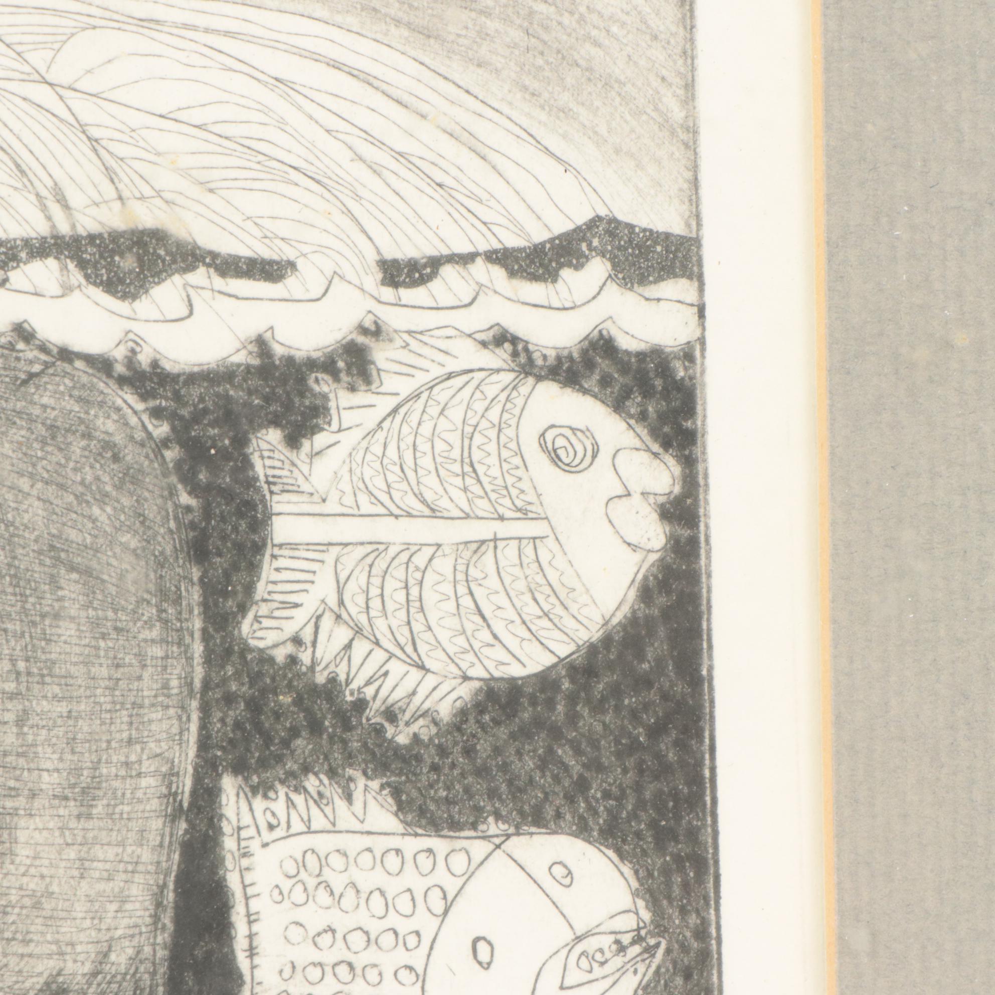 Pat Custer Denison Modernist Etching "Jonah" | EBTH