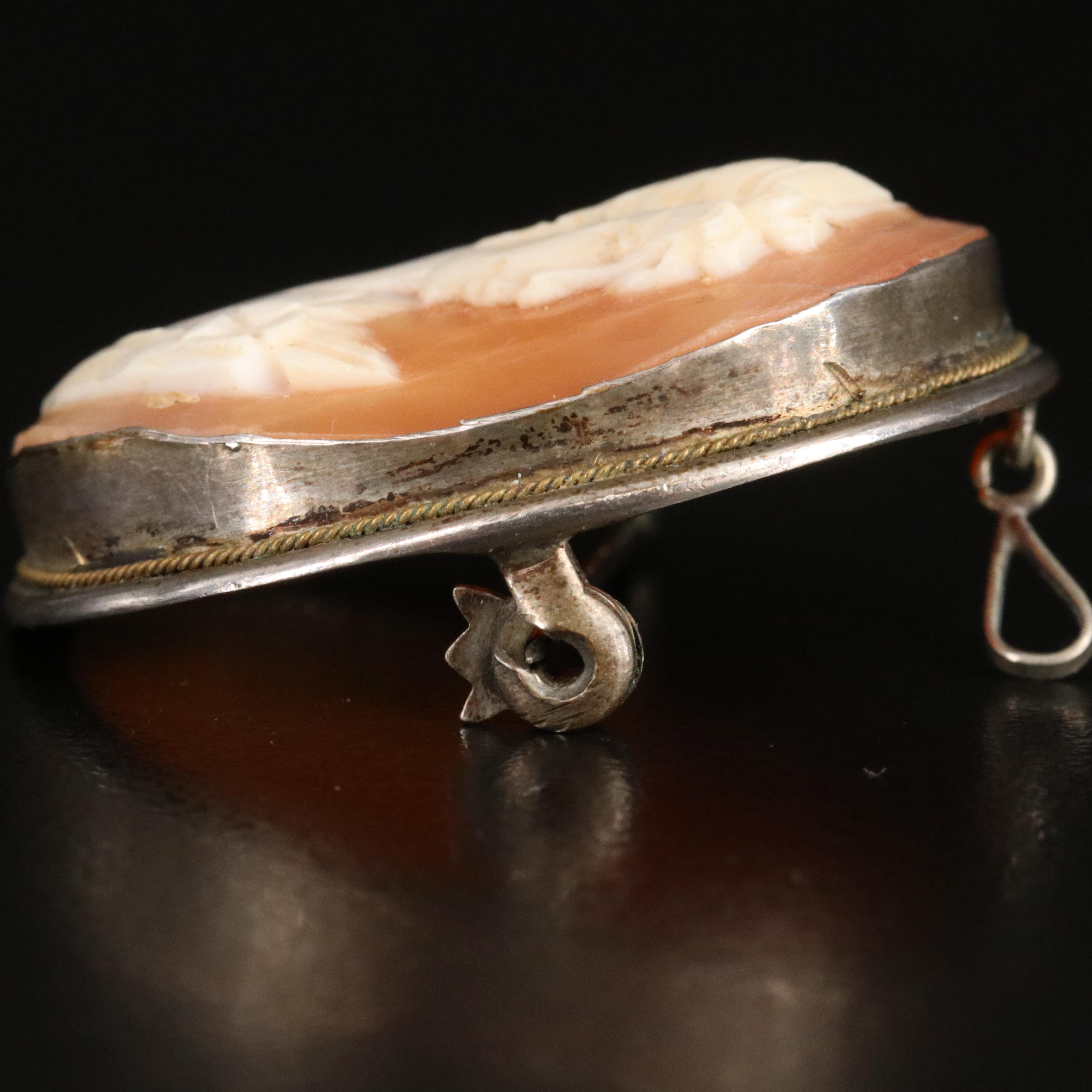 800 Silver Shell Cameo Converter Brooch | EBTH