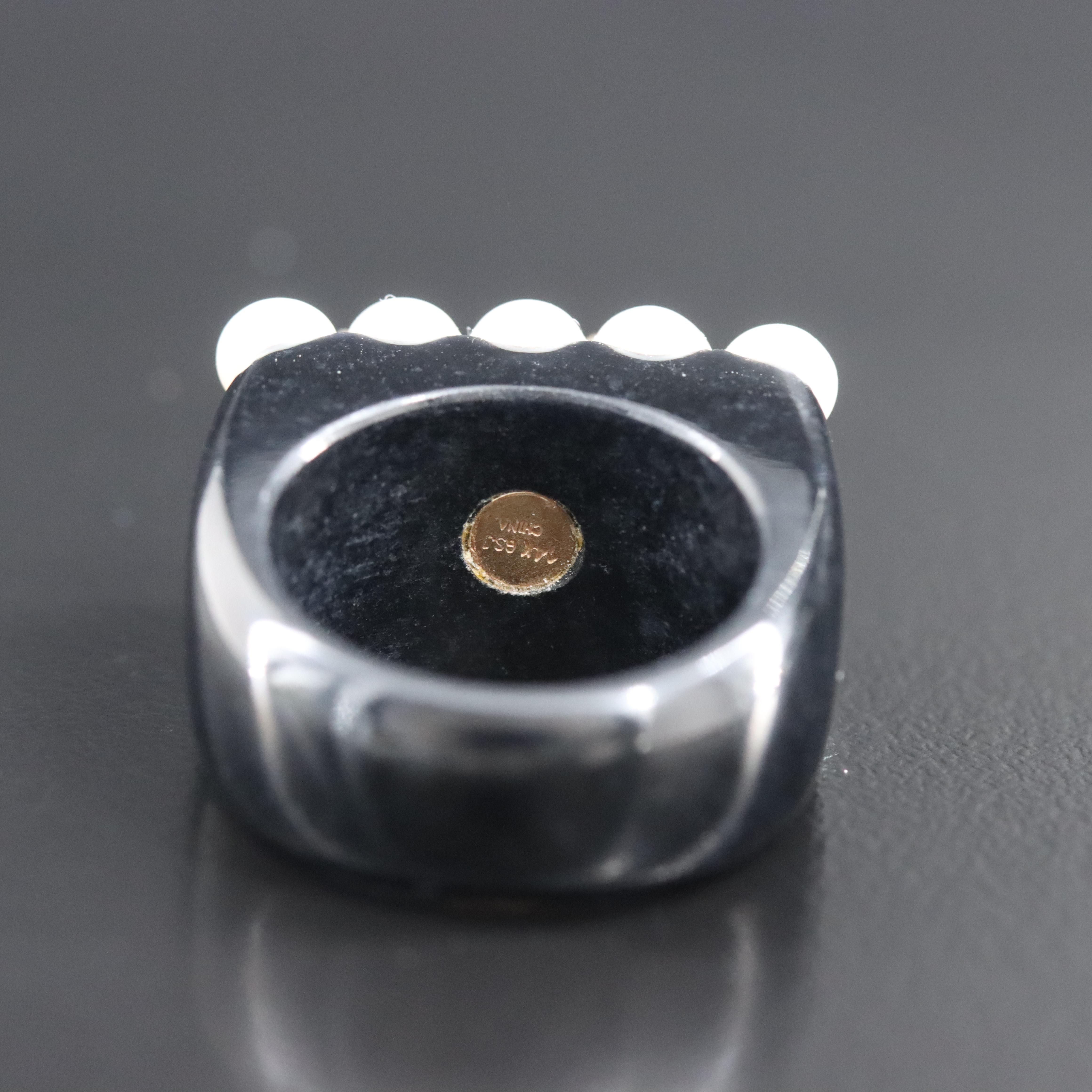 14K Black Onyx Hololith Ring with Pearl and White Sapphire | EBTH