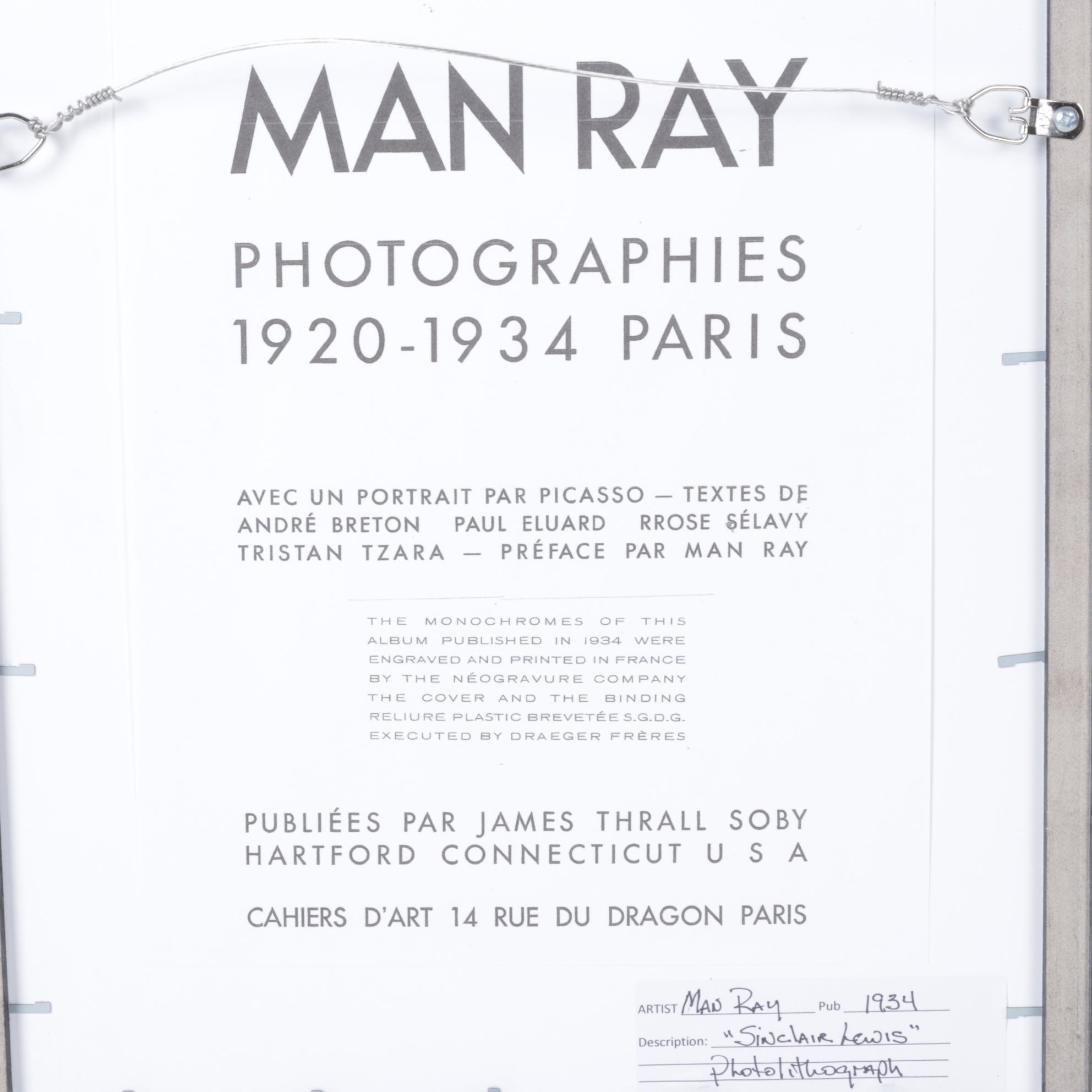 Man Ray Portrait Photogravure "Sinclair Lewis," 1934 | EBTH