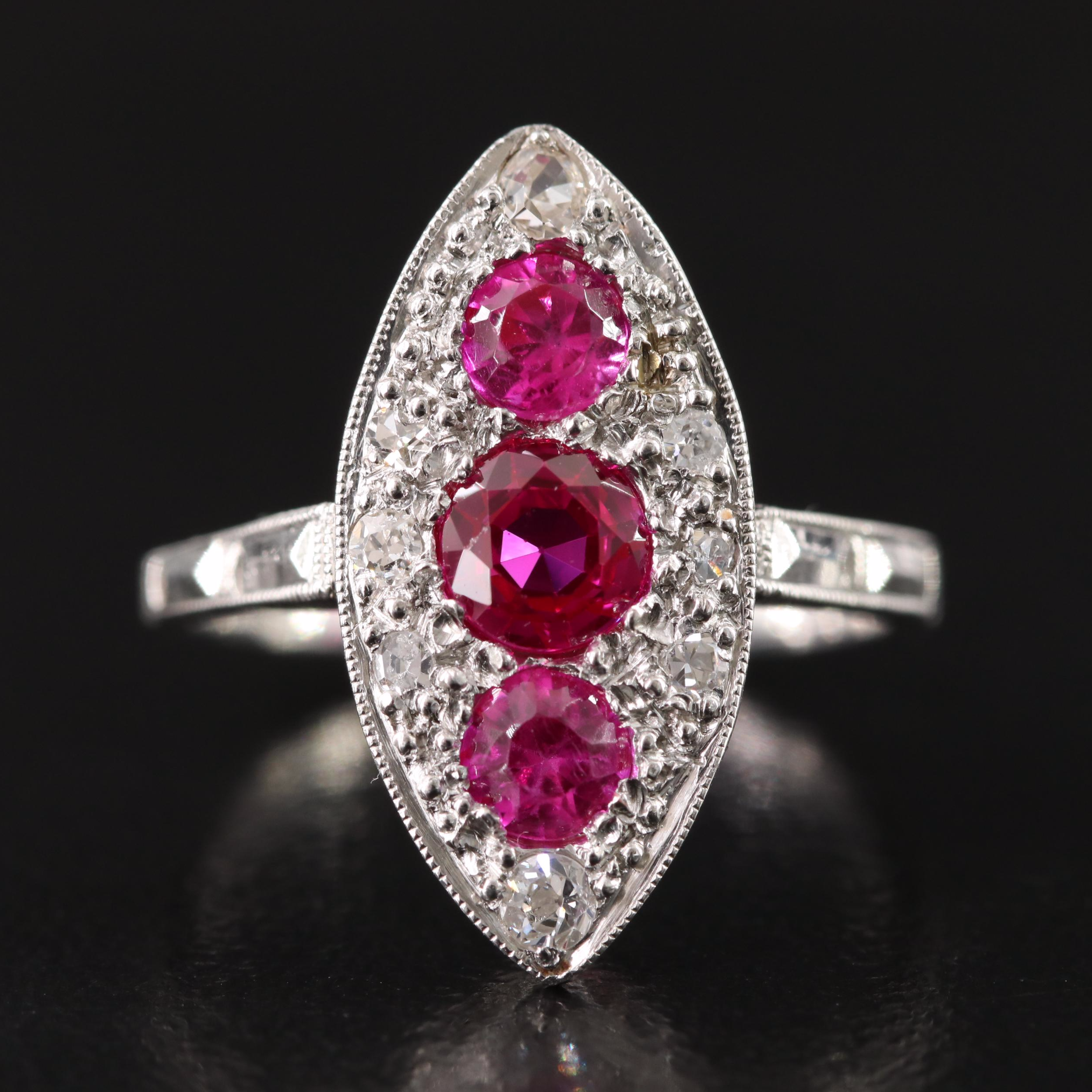 Art Deco Platinum Ruby and Diamond Navette Ring | EBTH