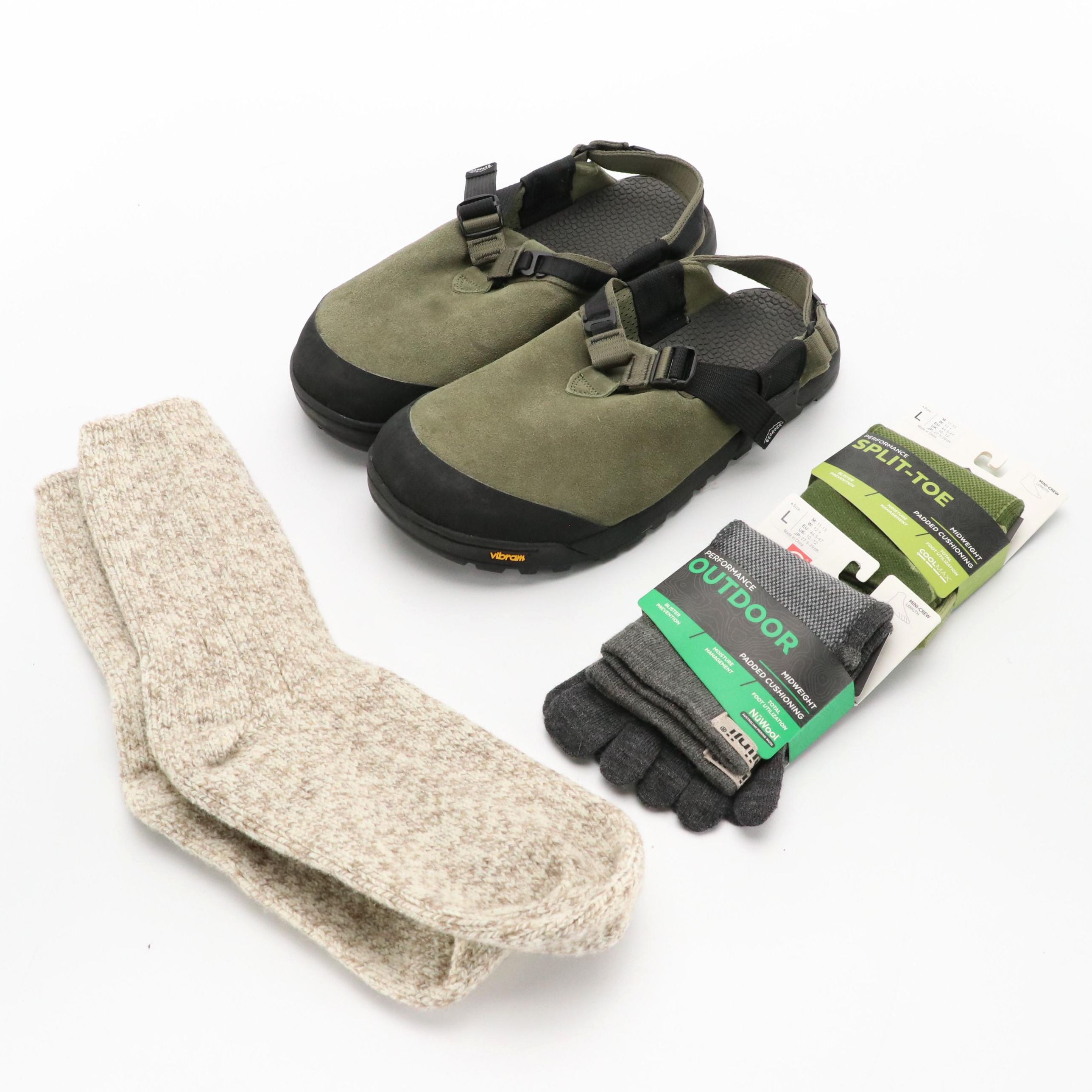 Men's Bedrock Vibram Mountain Clogs, Split-Toe Socks w/ Other Wool ...