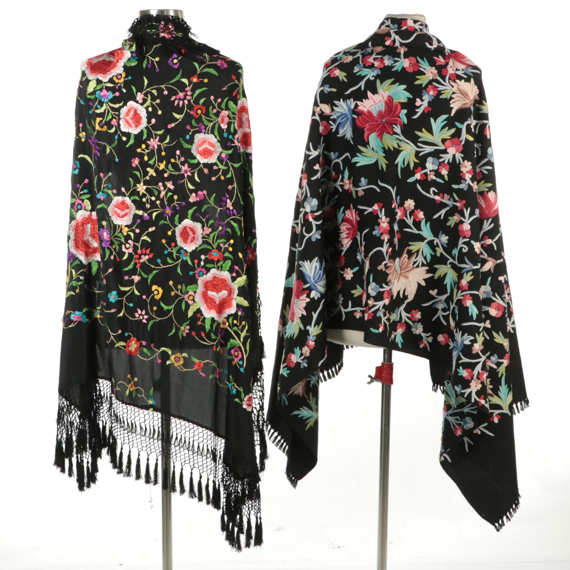 Black Floral Embroidered Shawls | EBTH