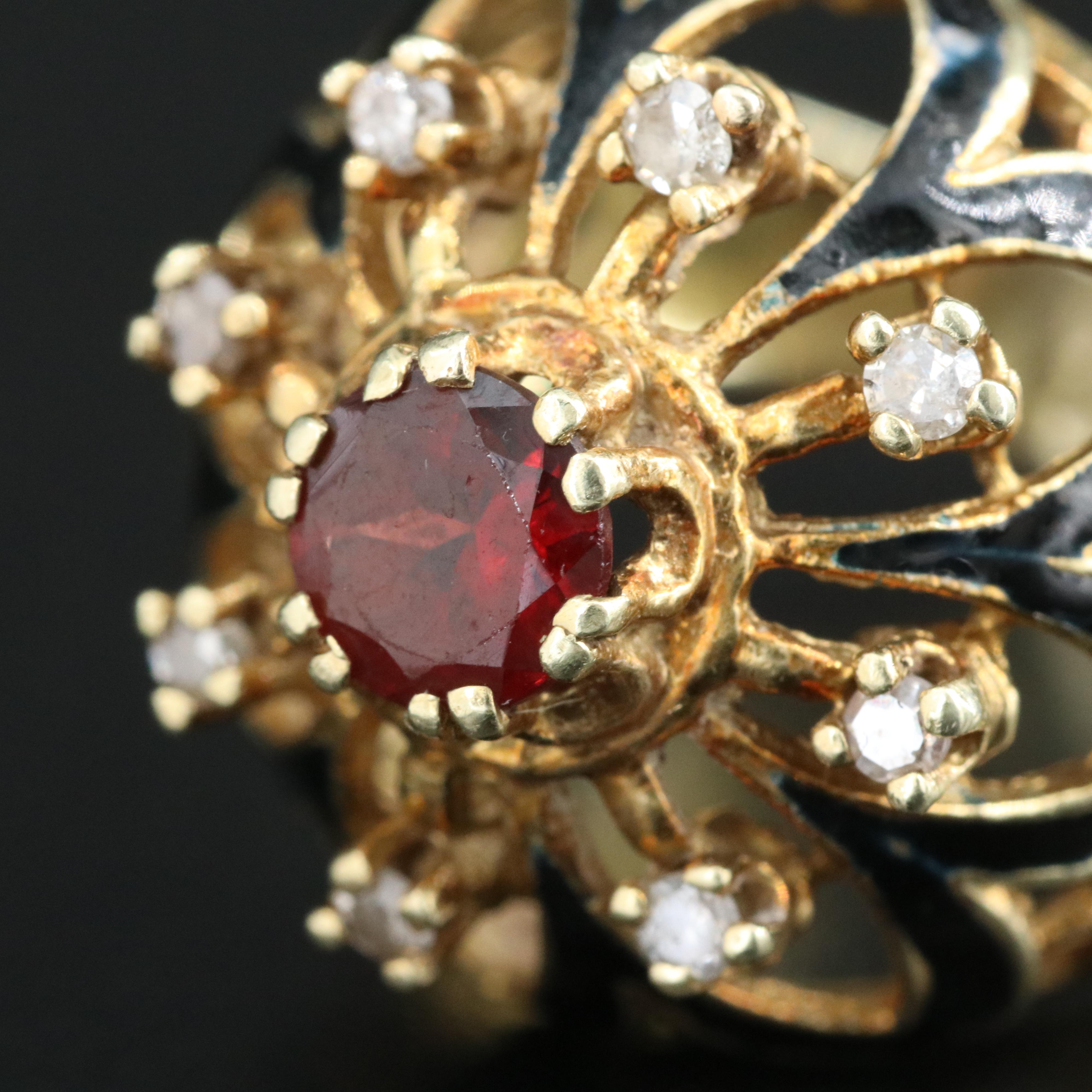 14K Ruby and Diamond Basket Weave Ring with Enamel Detail | EBTH