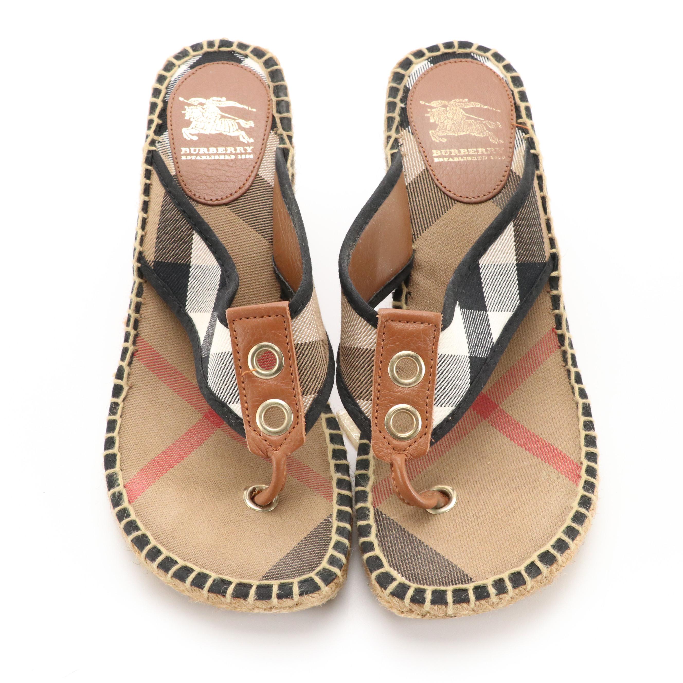 Burberry Nova Check Wedge Sandals with Box | EBTH