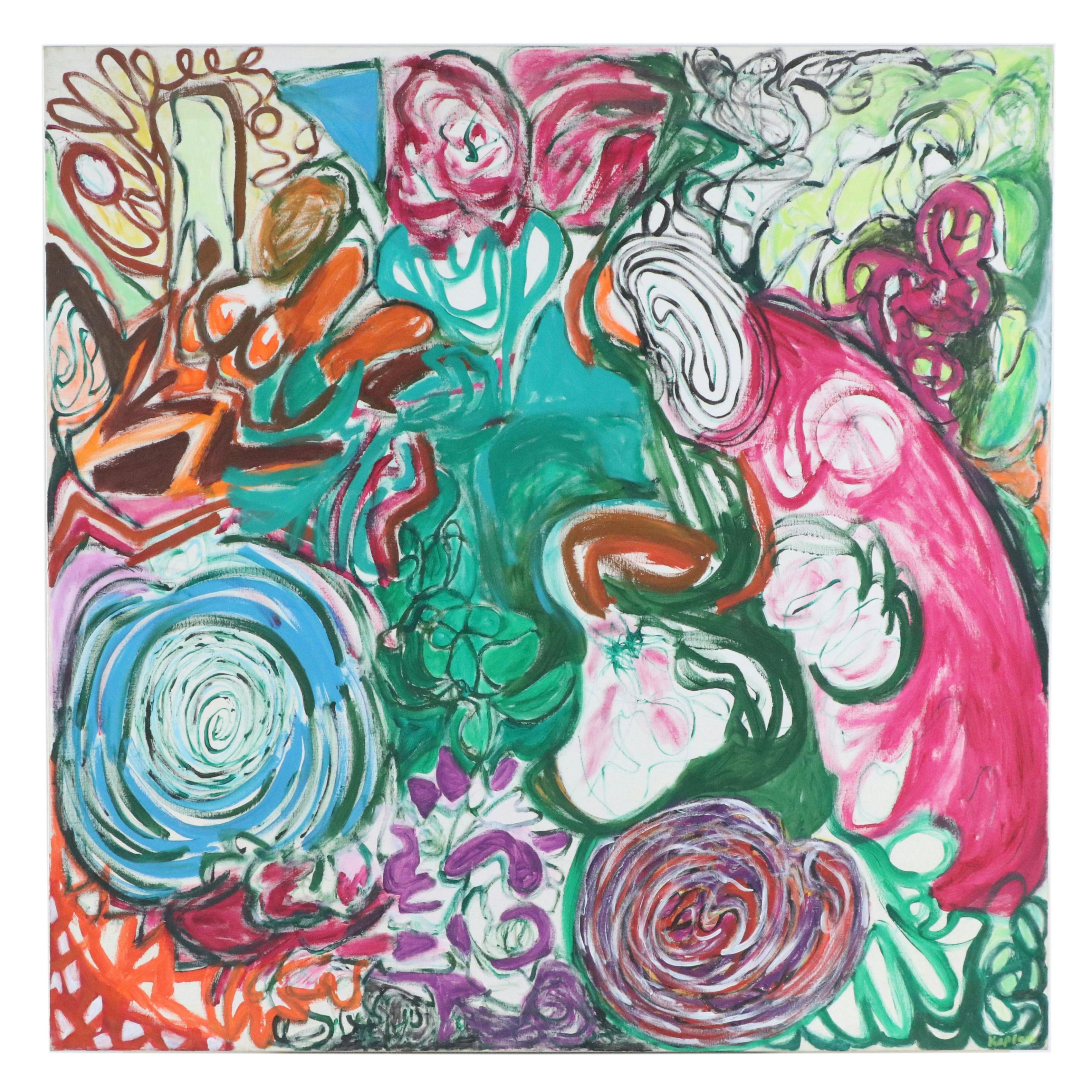 Zena Kaplan Large-Scale Abstract Still Life Acrylic Painting "Cabbages ...