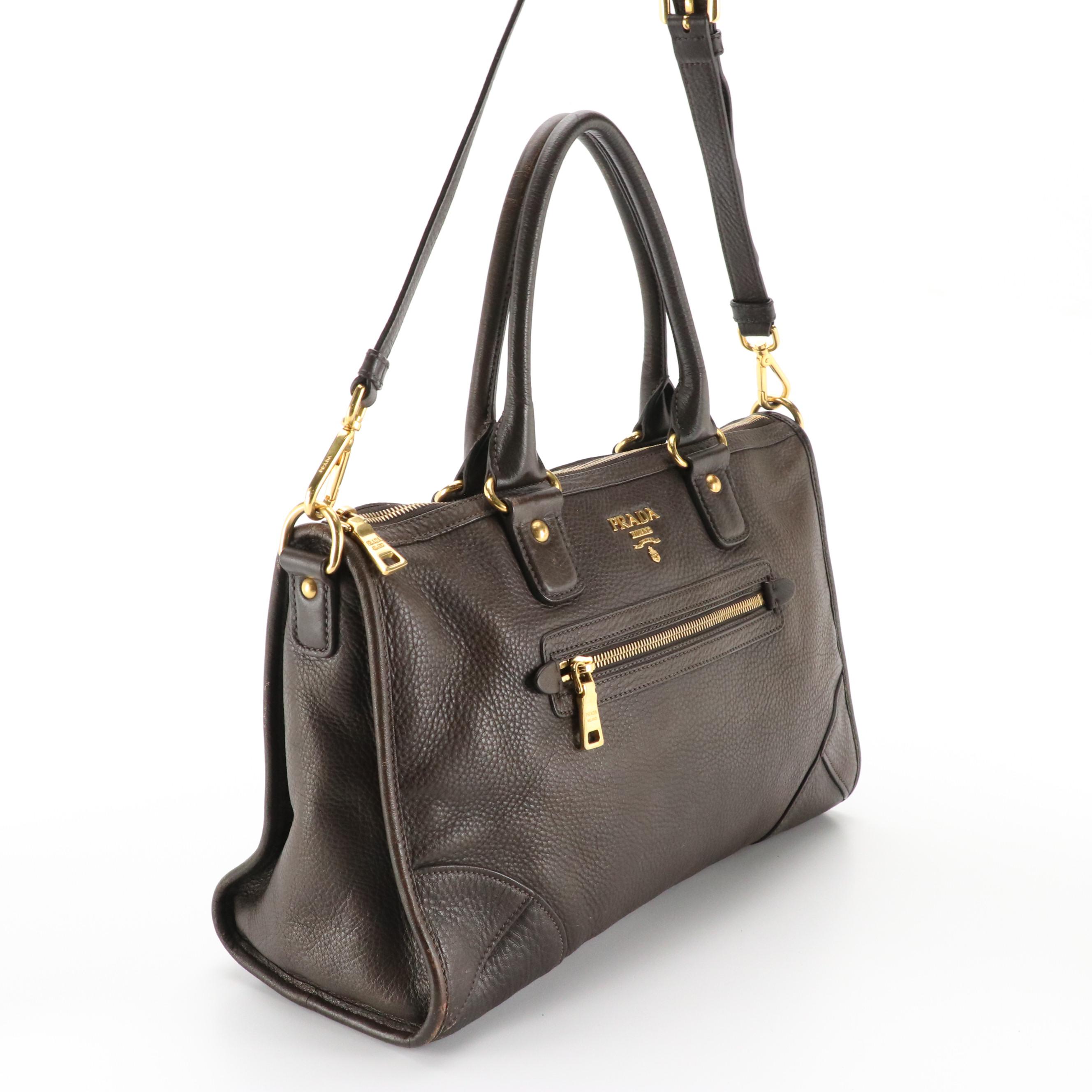 Prada Two-Way Shoulder Bag in Dark Brown Pebbled Leather | EBTH