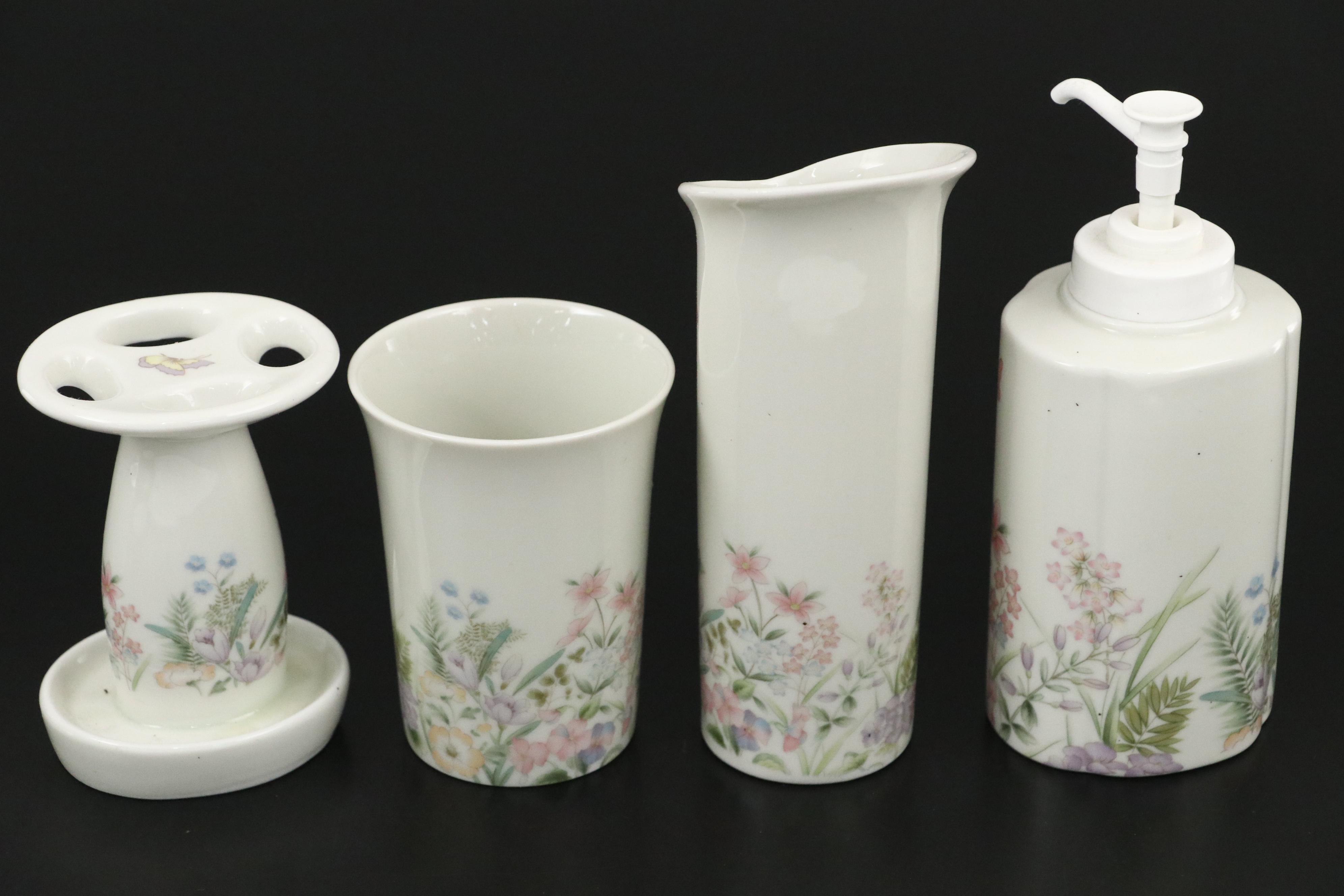 Japanese Import Butterfly and Flower Motif Porcelain Vanity Set | EBTH