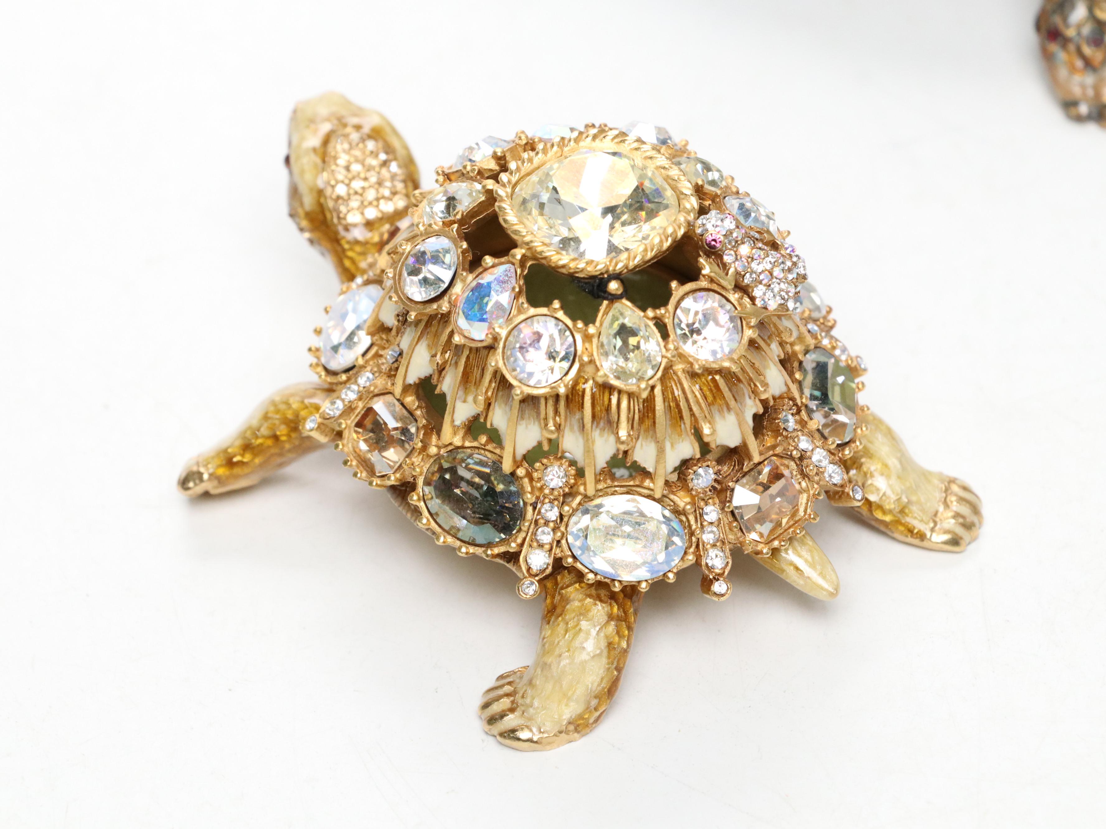 Two Jay Strongwater Enameled Metal Turtle and Tortoise Boxes with ...