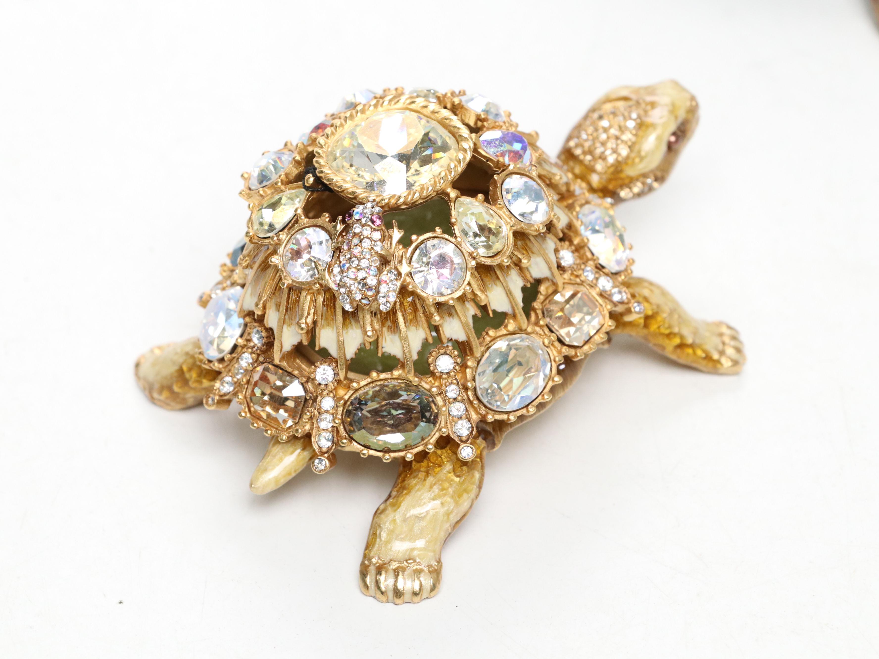 Two Jay Strongwater Enameled Metal Turtle and Tortoise Boxes with ...