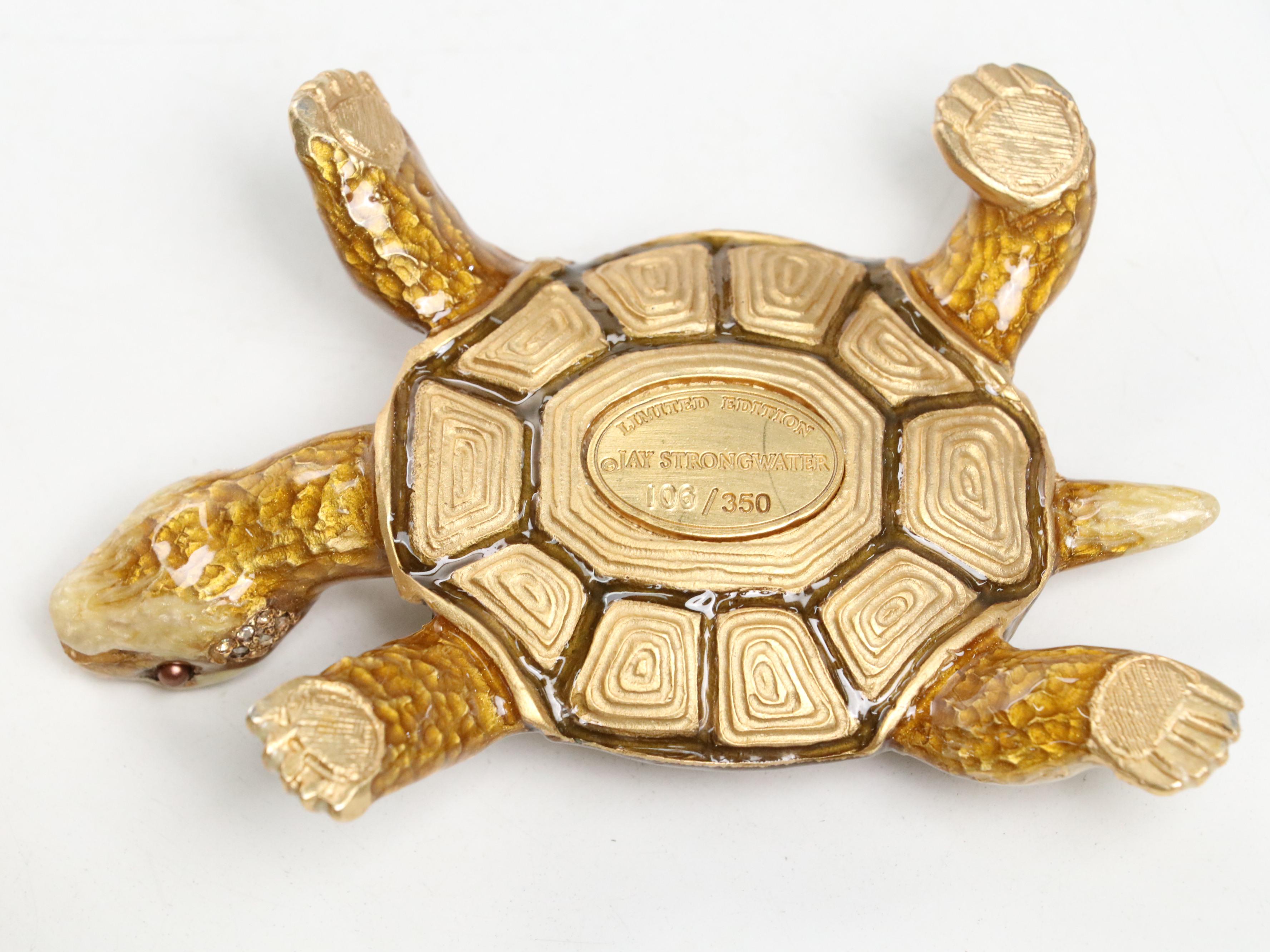Two Jay Strongwater Enameled Metal Turtle and Tortoise Boxes with ...