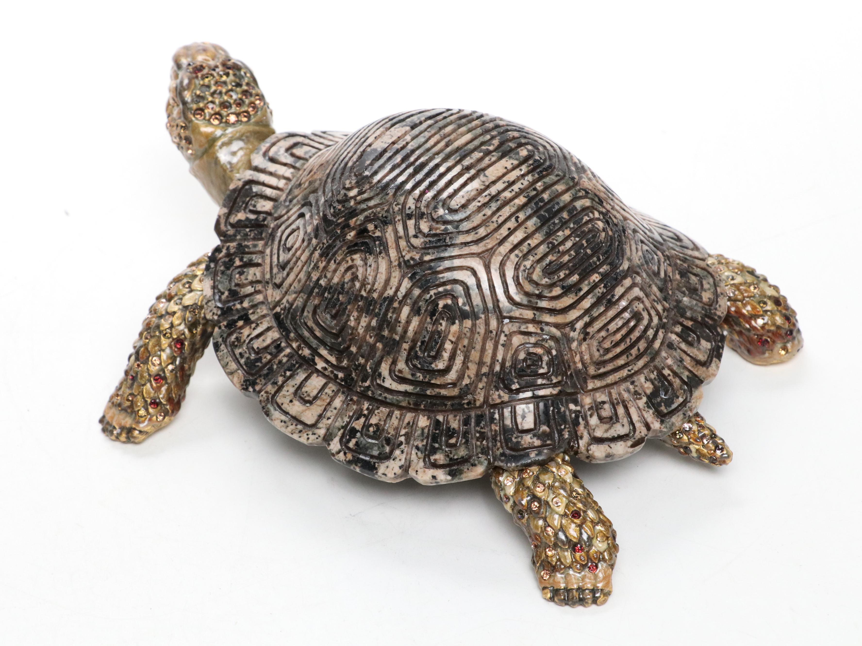 Two Jay Strongwater Enameled Metal Turtle and Tortoise Boxes with ...