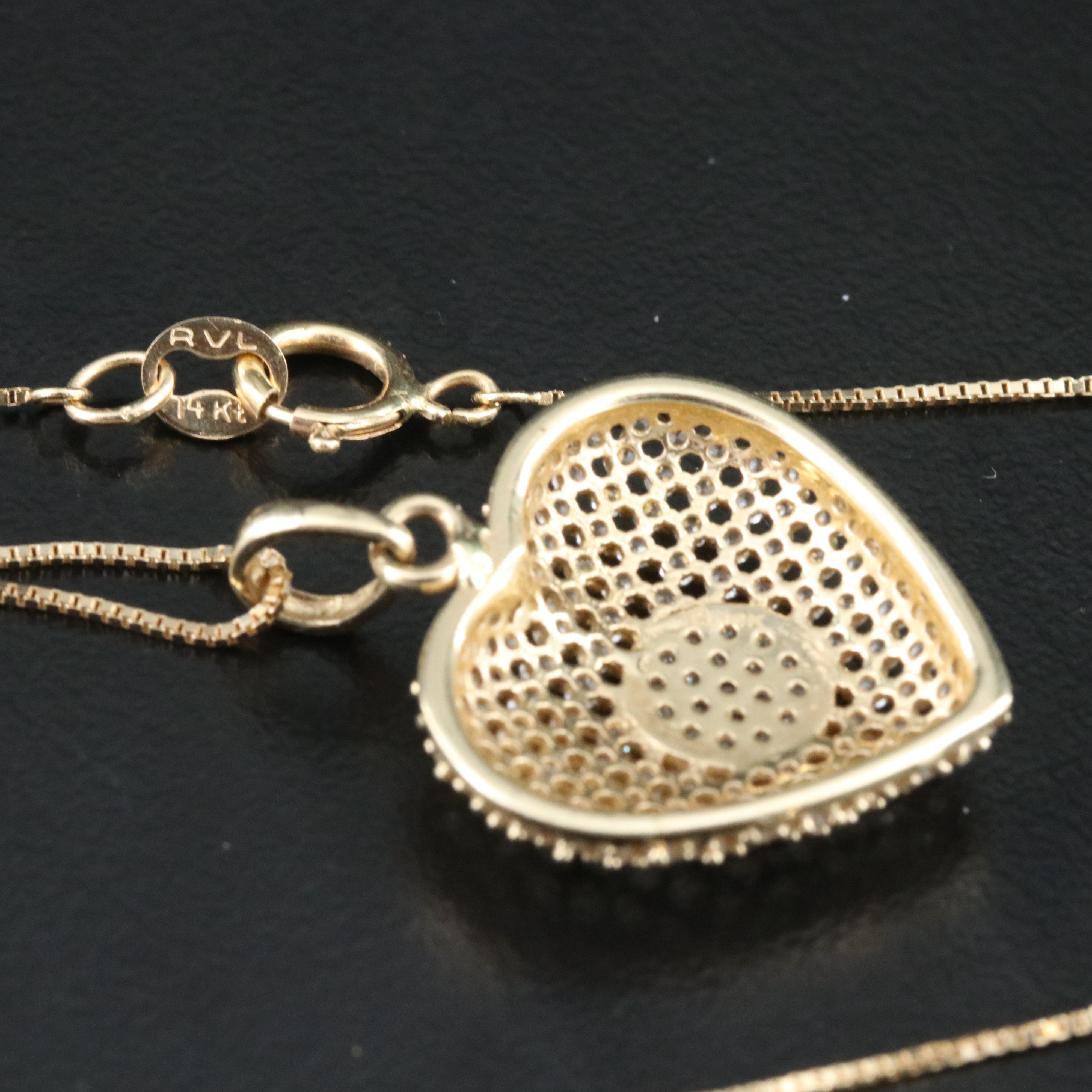 14K Lattice CZ Pavé Heart Pendant Necklace | EBTH