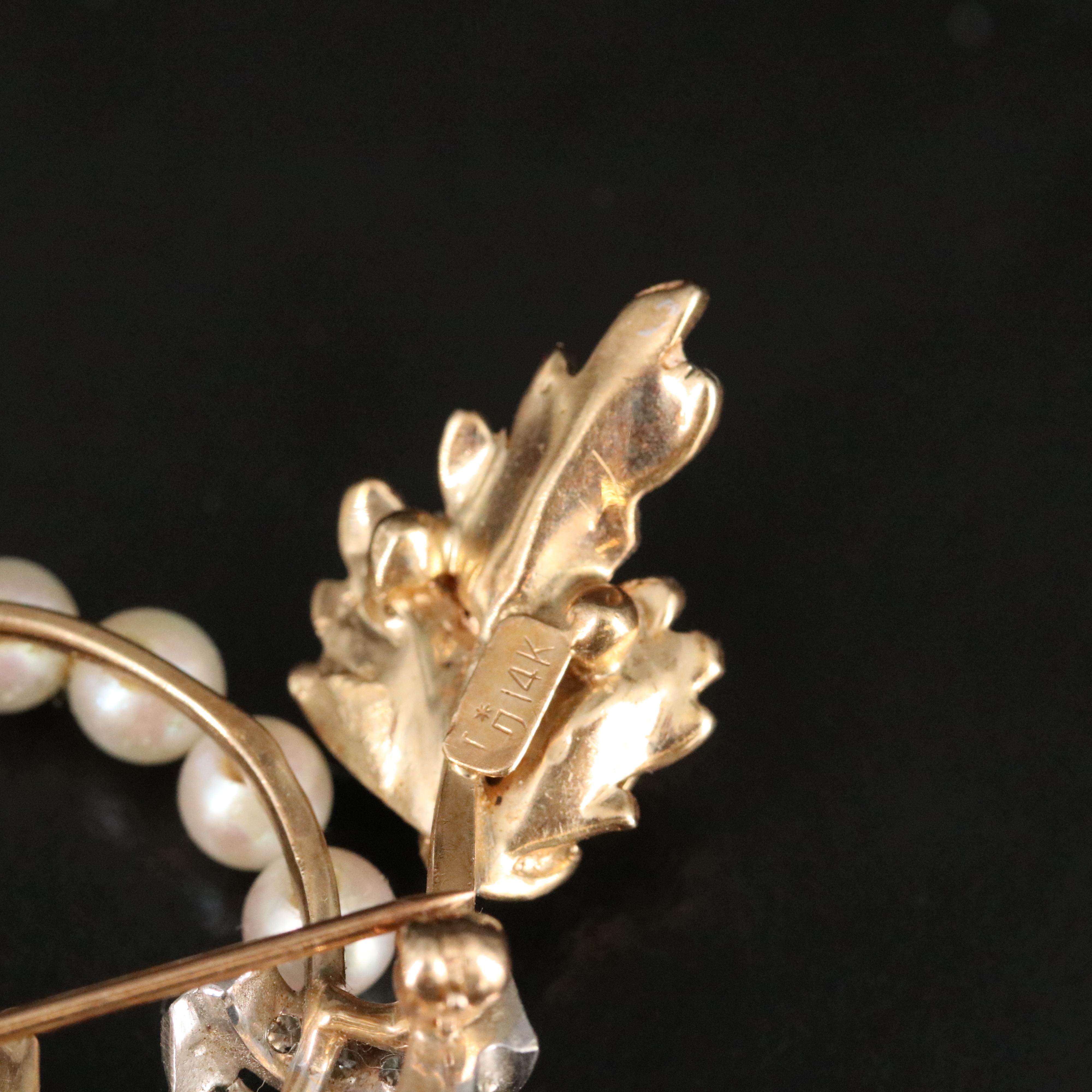 14K Pearl and Diamond Spiral Pin with Oak Leaf Details | EBTH